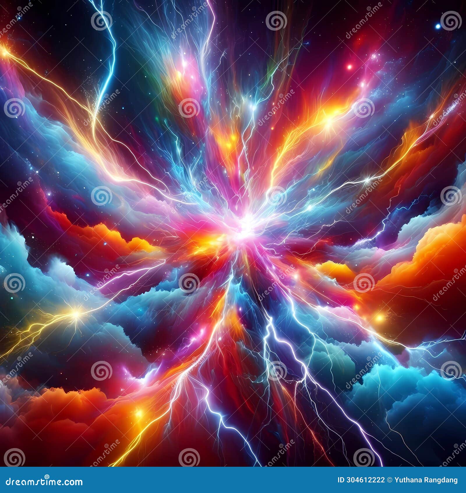 Colorful Rainbow Lightning Explosion in Space. Stock Illustration ...