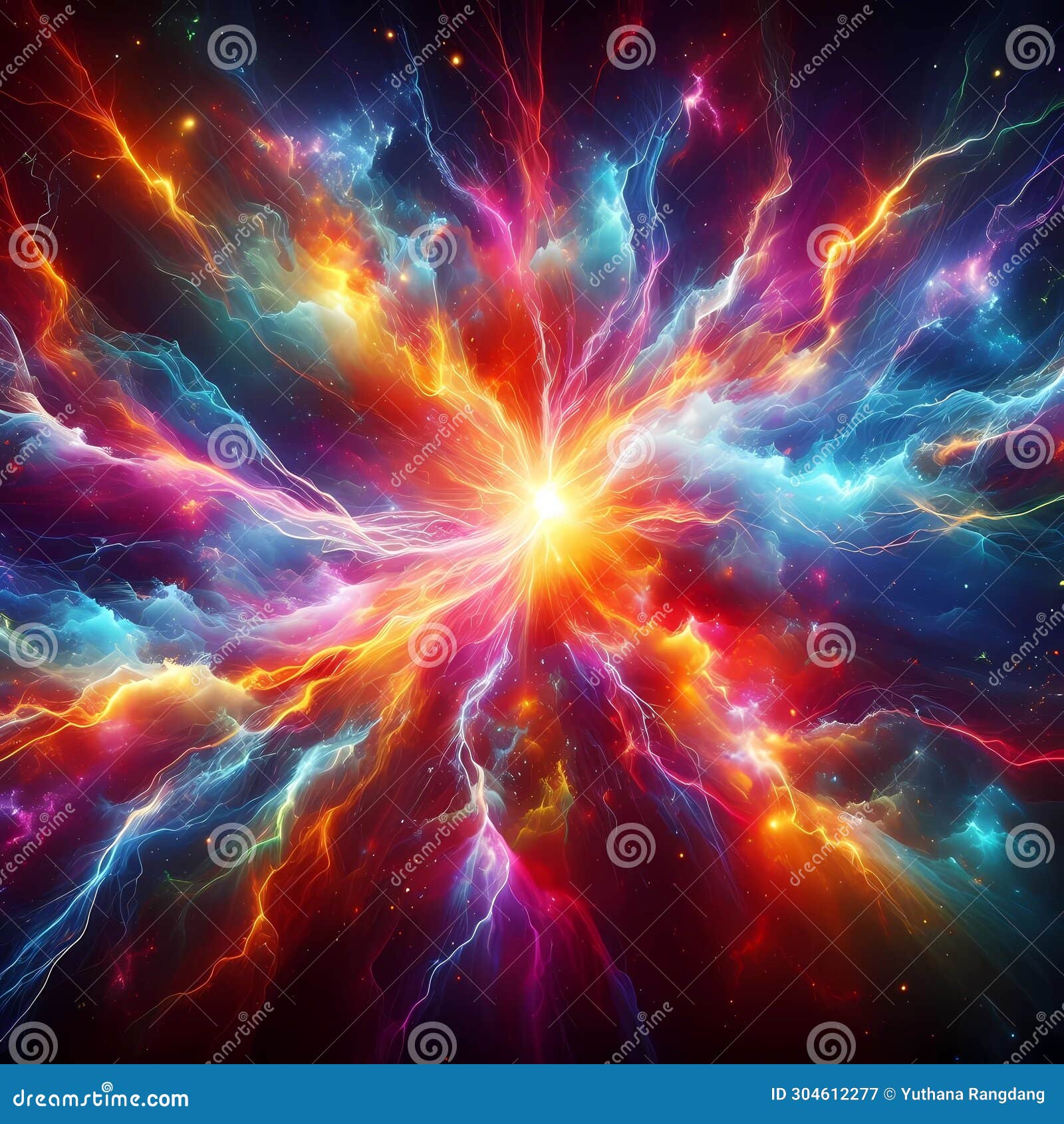 Colorful Rainbow Lightning Explosion in Space. Stock Illustration ...