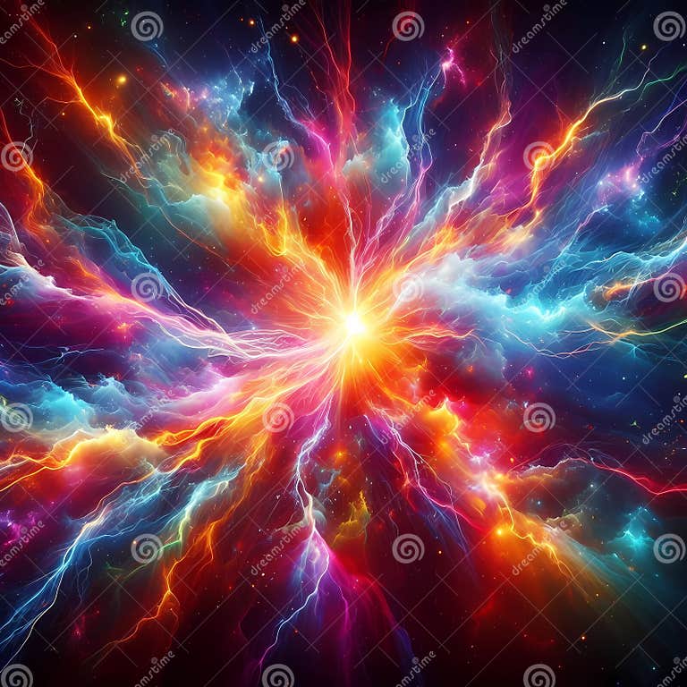 Colorful Rainbow Lightning Explosion in Space. Stock Illustration ...