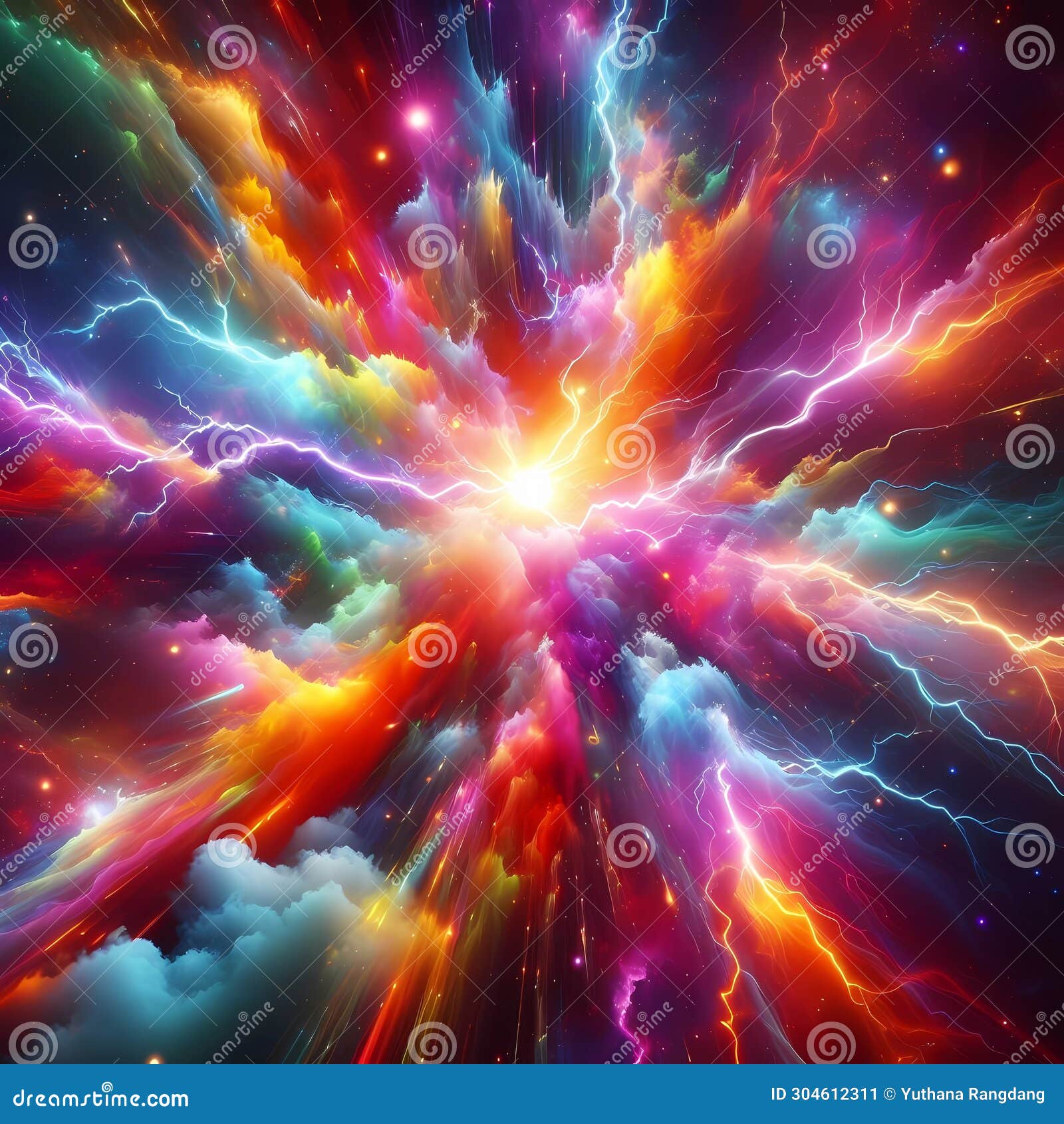 Colorful Rainbow Lightning Explosion in Space. Stock Illustration - Illustration of lightning ...