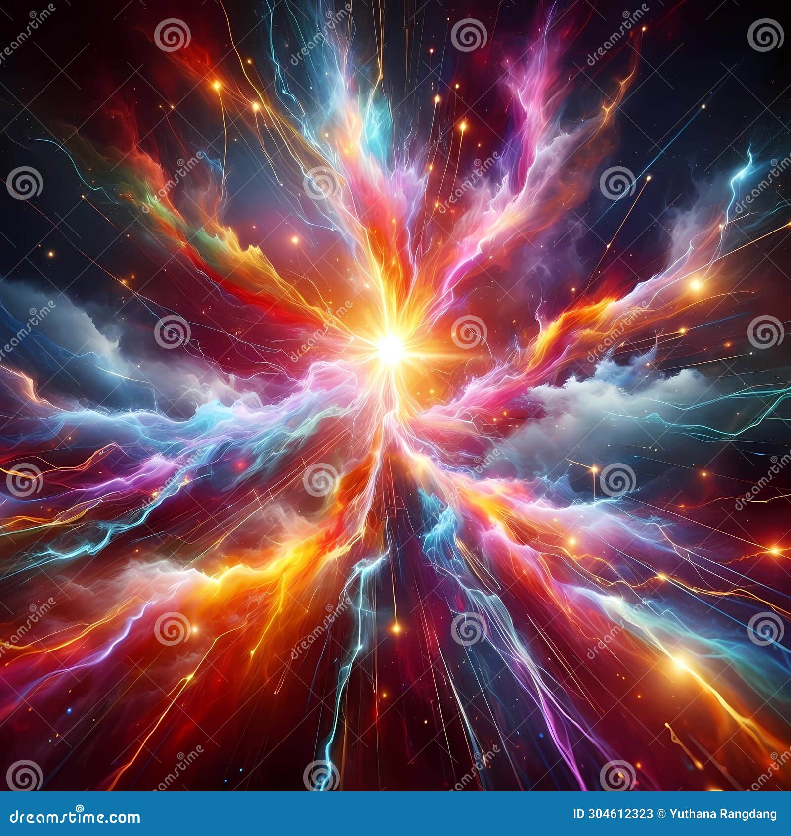 Colorful Rainbow Lightning Explosion in Space. Stock Illustration ...