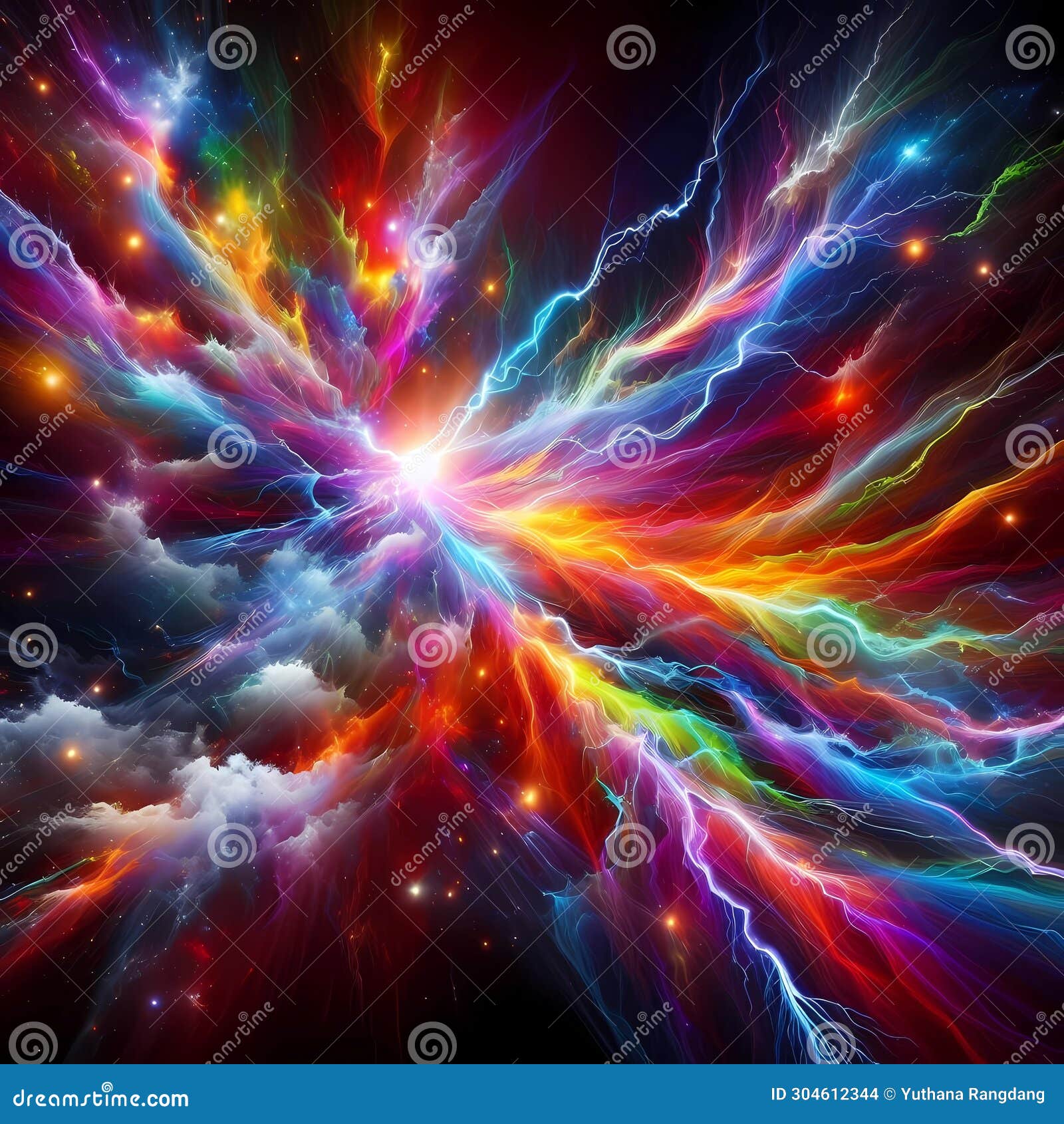 Colorful Rainbow Lightning Explosion in Space. Stock Illustration ...