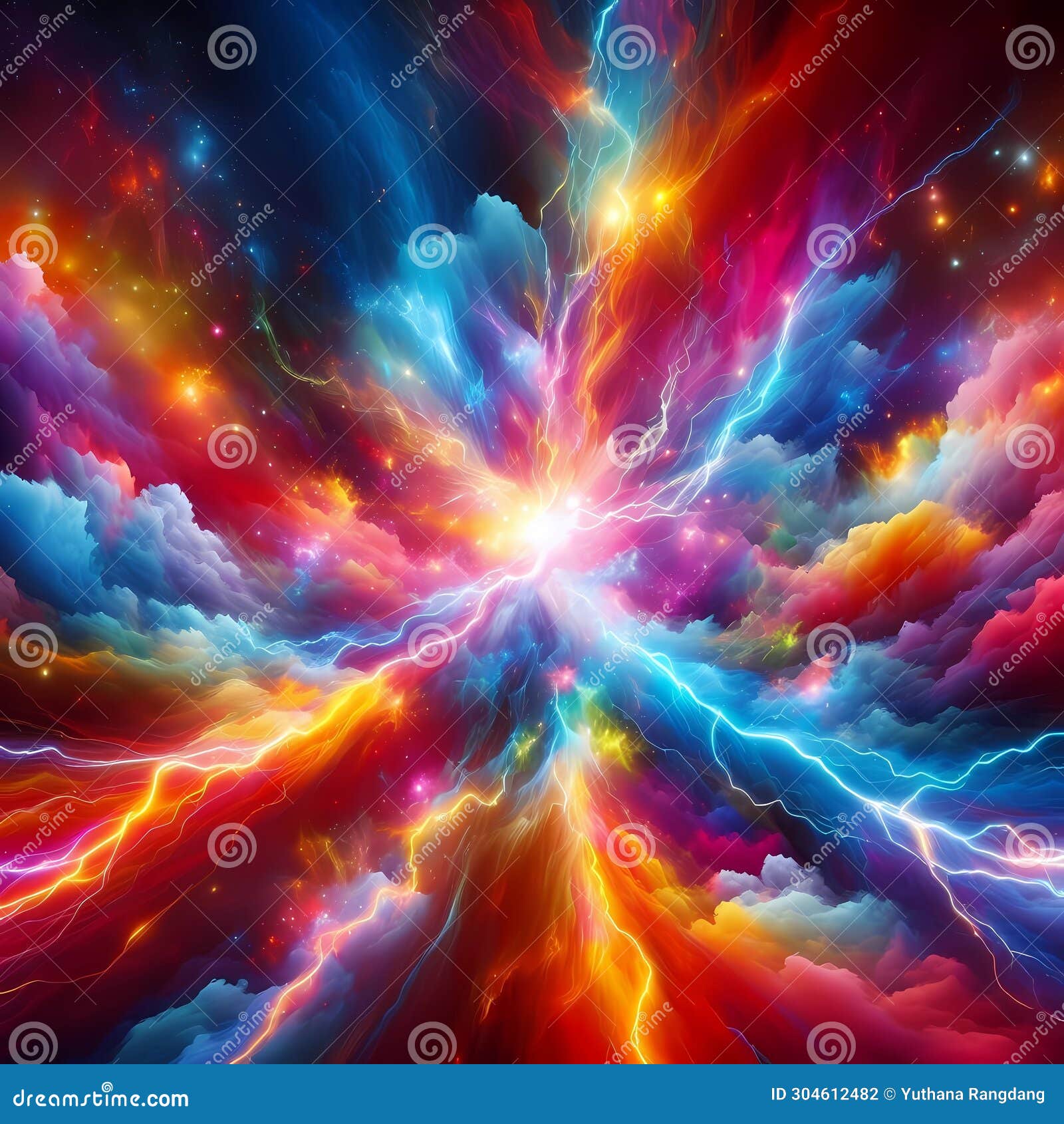 Colorful Rainbow Lightning Explosion in Space. Stock Illustration ...