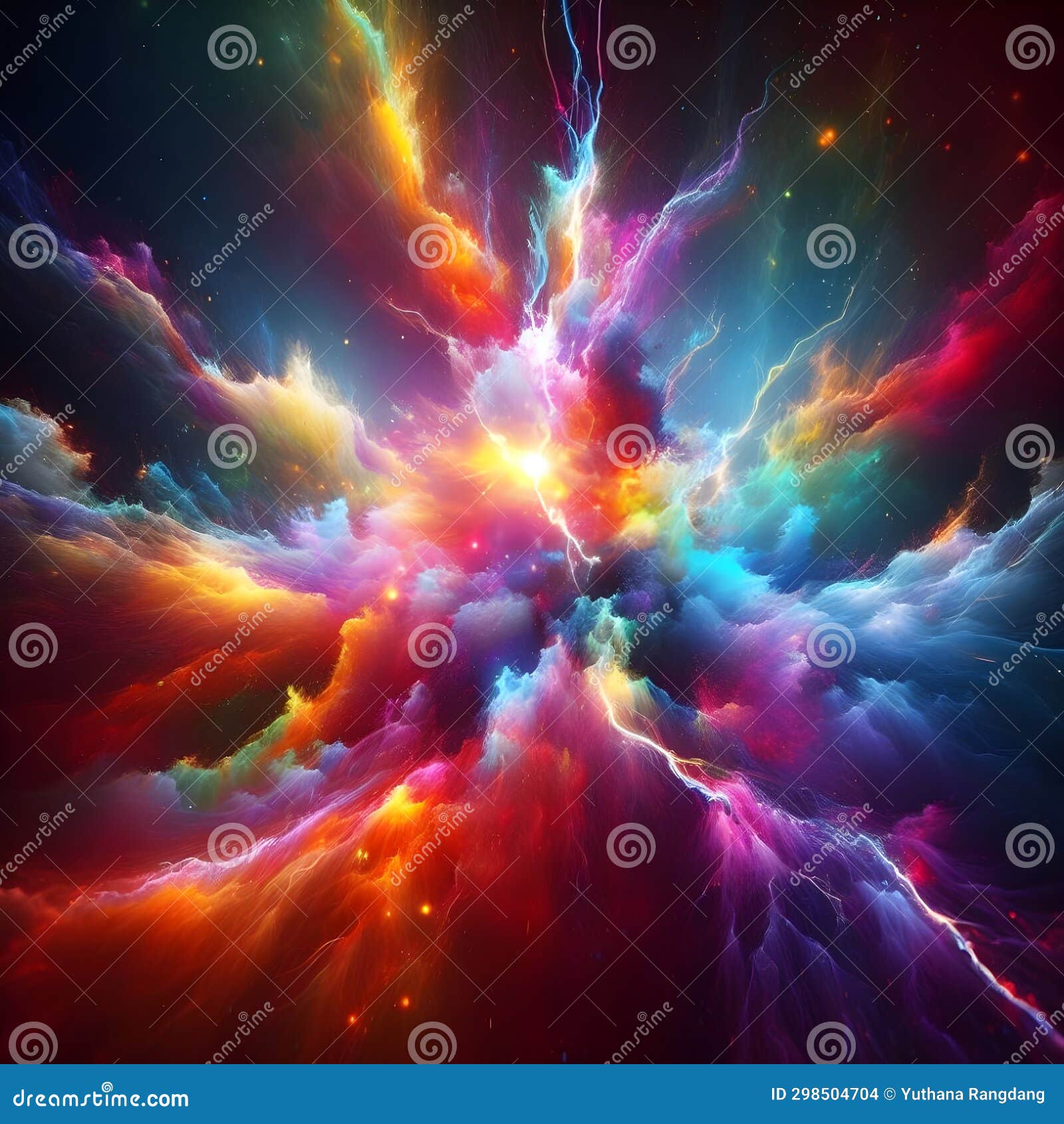 Colorful Rainbow Lightning Explosion in Space. Stock Illustration ...
