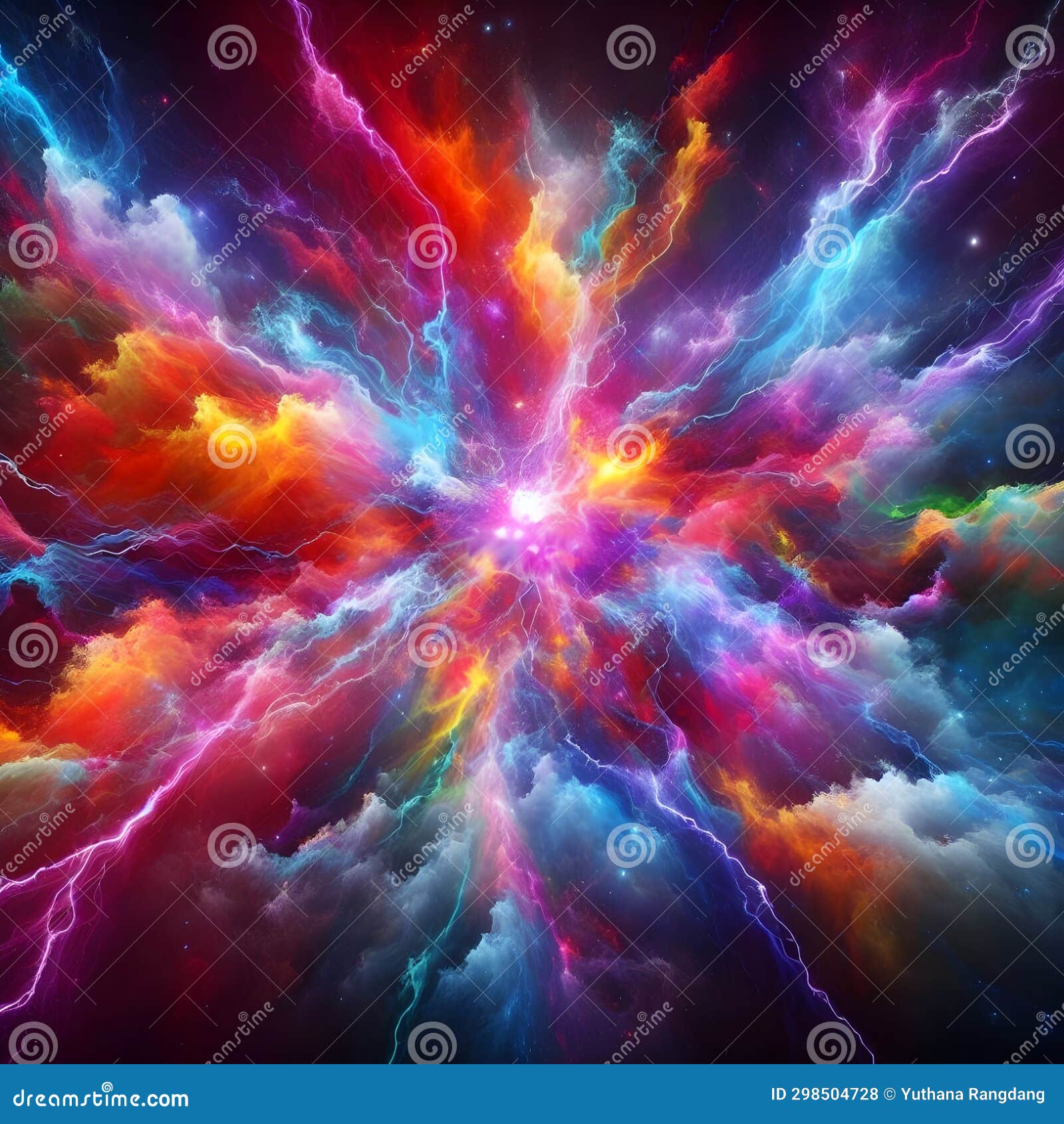 Colorful Rainbow Lightning Explosion in Space. Stock Illustration ...