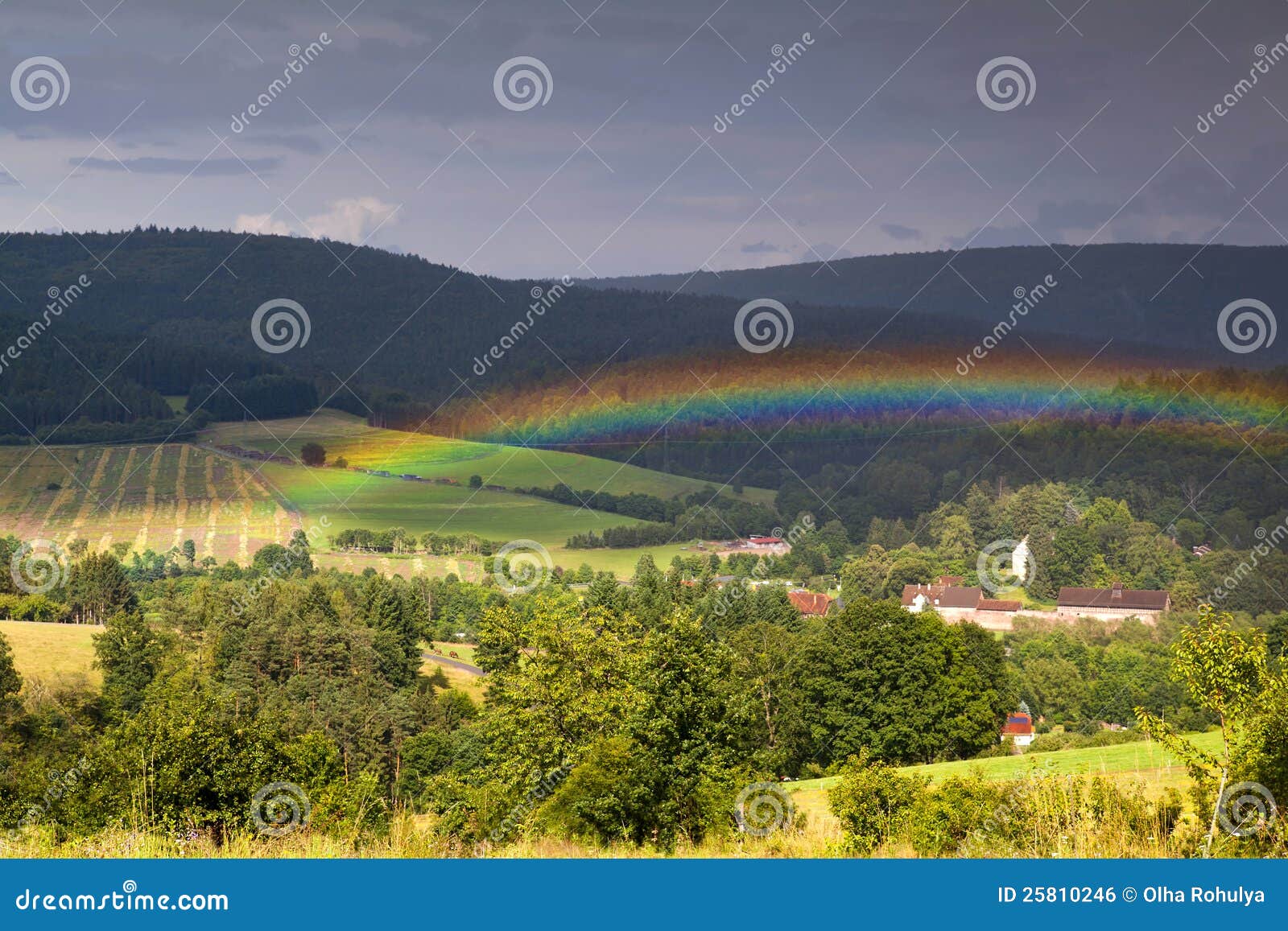 Colorful Rainbow Over Mountains Stock Photo - Image of village, beauty ...