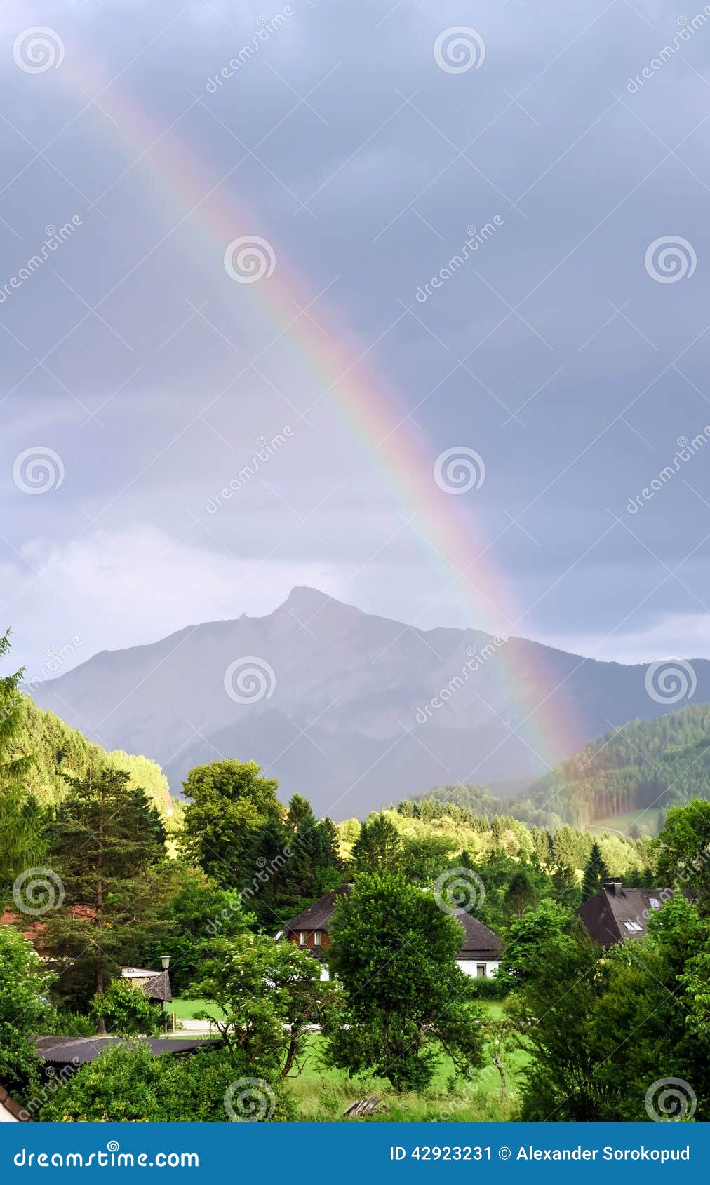 Colorful Rainbow Over the Mountains Stock Image - Image of green ...