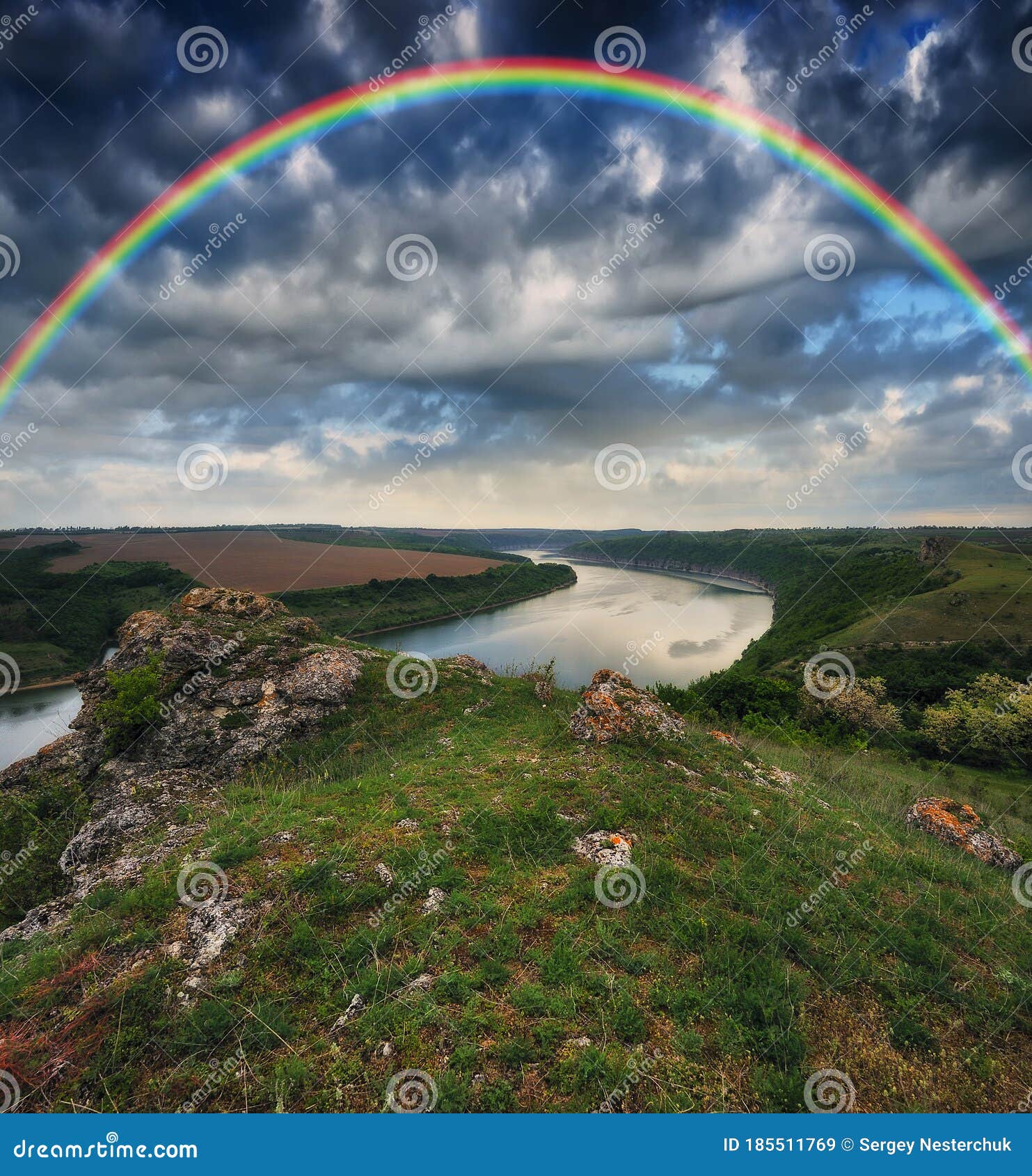 Colorful Rainbow Over River Canyon Stock Image - Image of ecology, crag ...