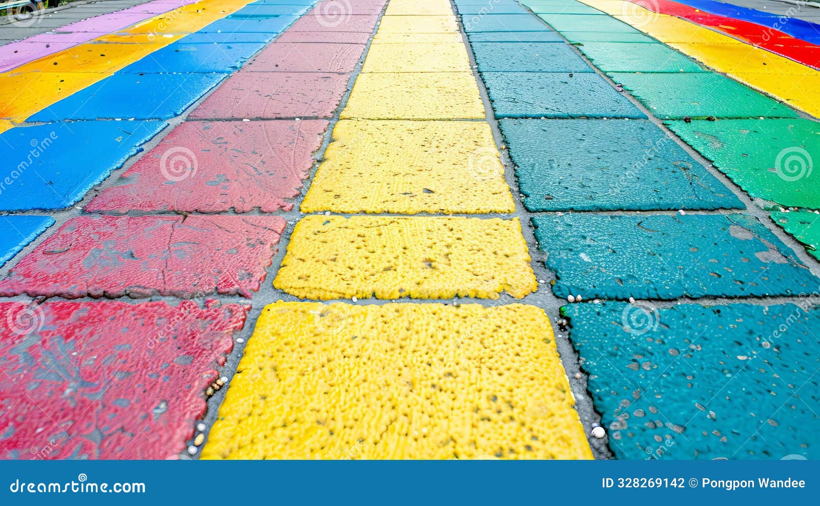 A Colorful Rainbow Pattern Painted on a Brick Walkway Stock ...