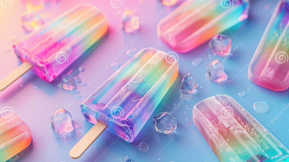 Colorful Rainbow Popsicles Floating on a Colored Gradient Background ...