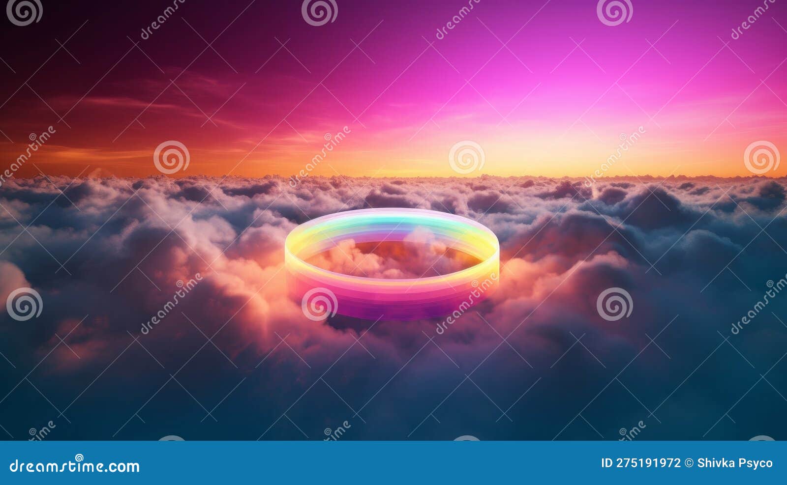 Colorful Rainbow Ring Over Clouds Generative AI Stock Illustration ...
