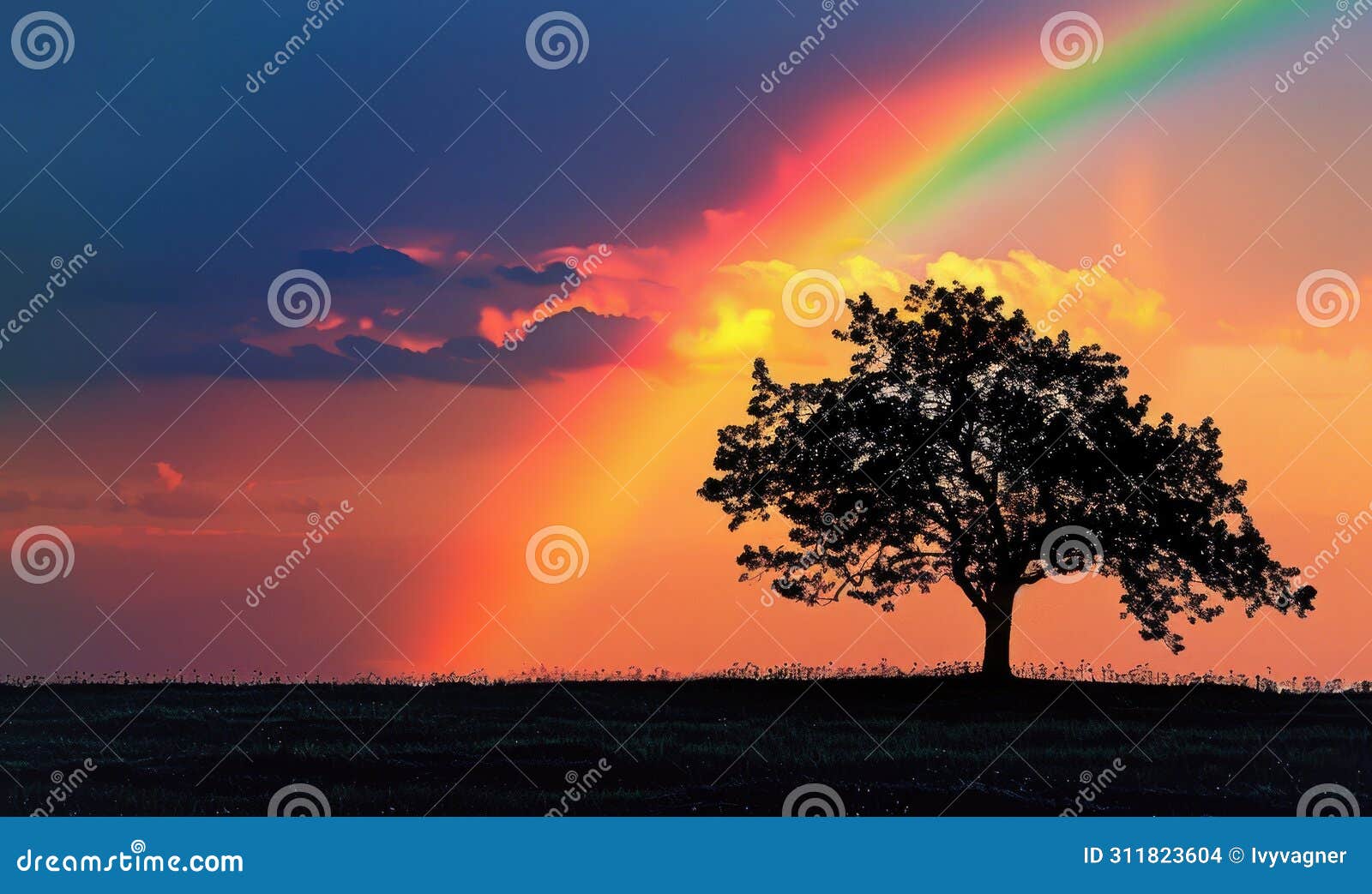 Colorful Rainbow after Spring Rain, Rainbow on Dark Cloudy Sky Stock ...