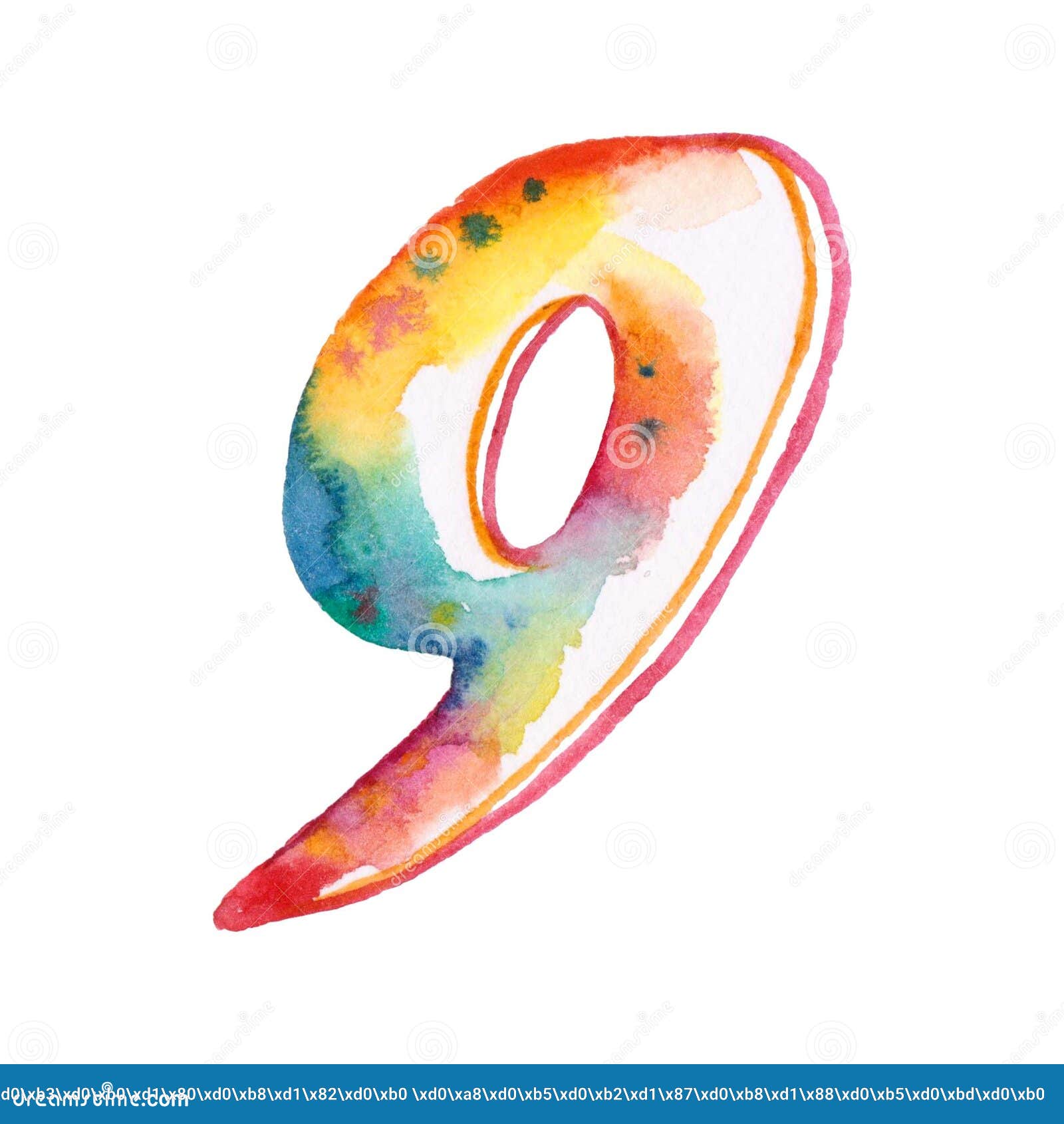 A Colorful Rainbow Watercolor Number 9 on a White Background Stock ...