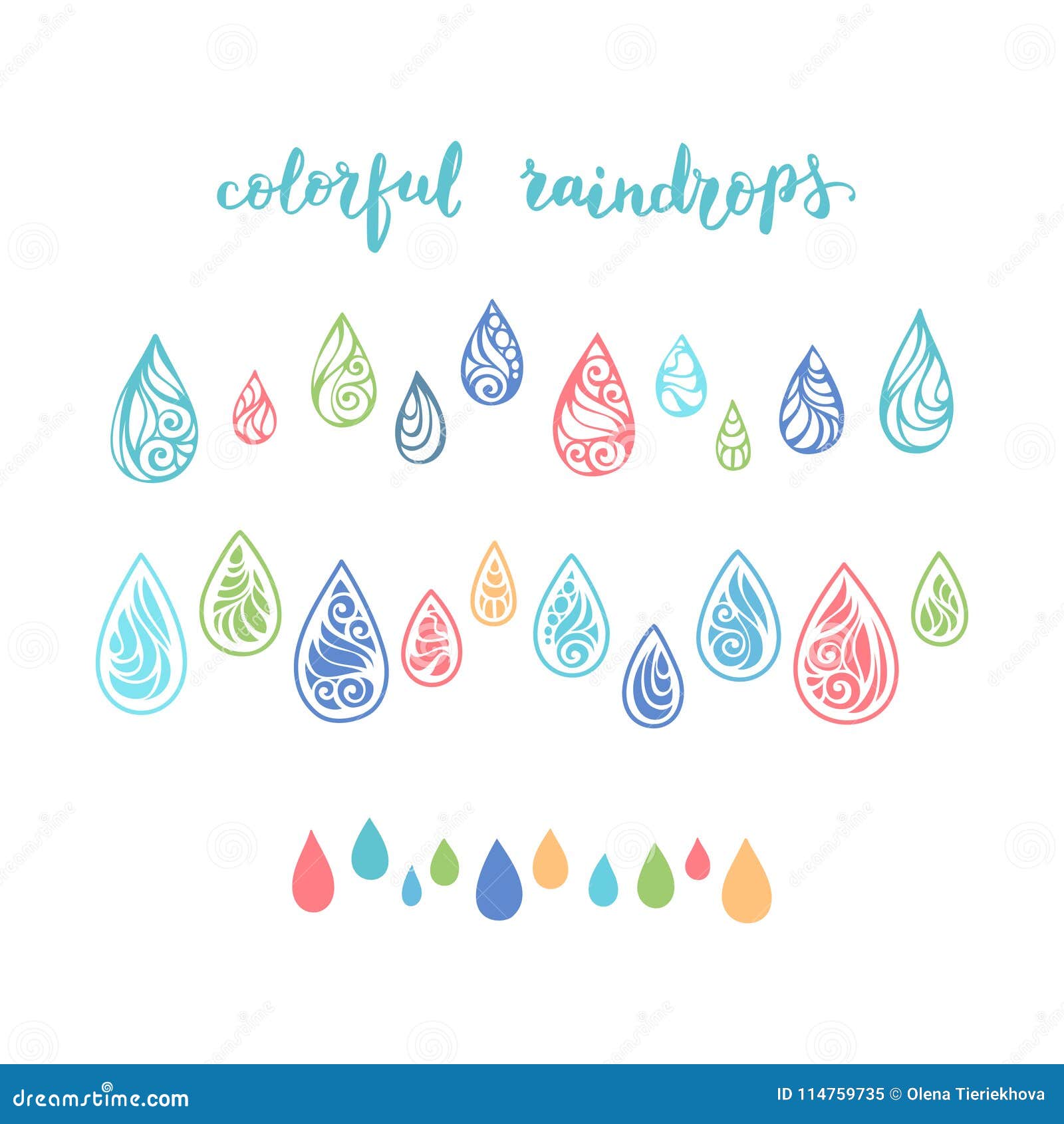 Colorful raindrops. stock vector. Illustration of drawn - 114759735