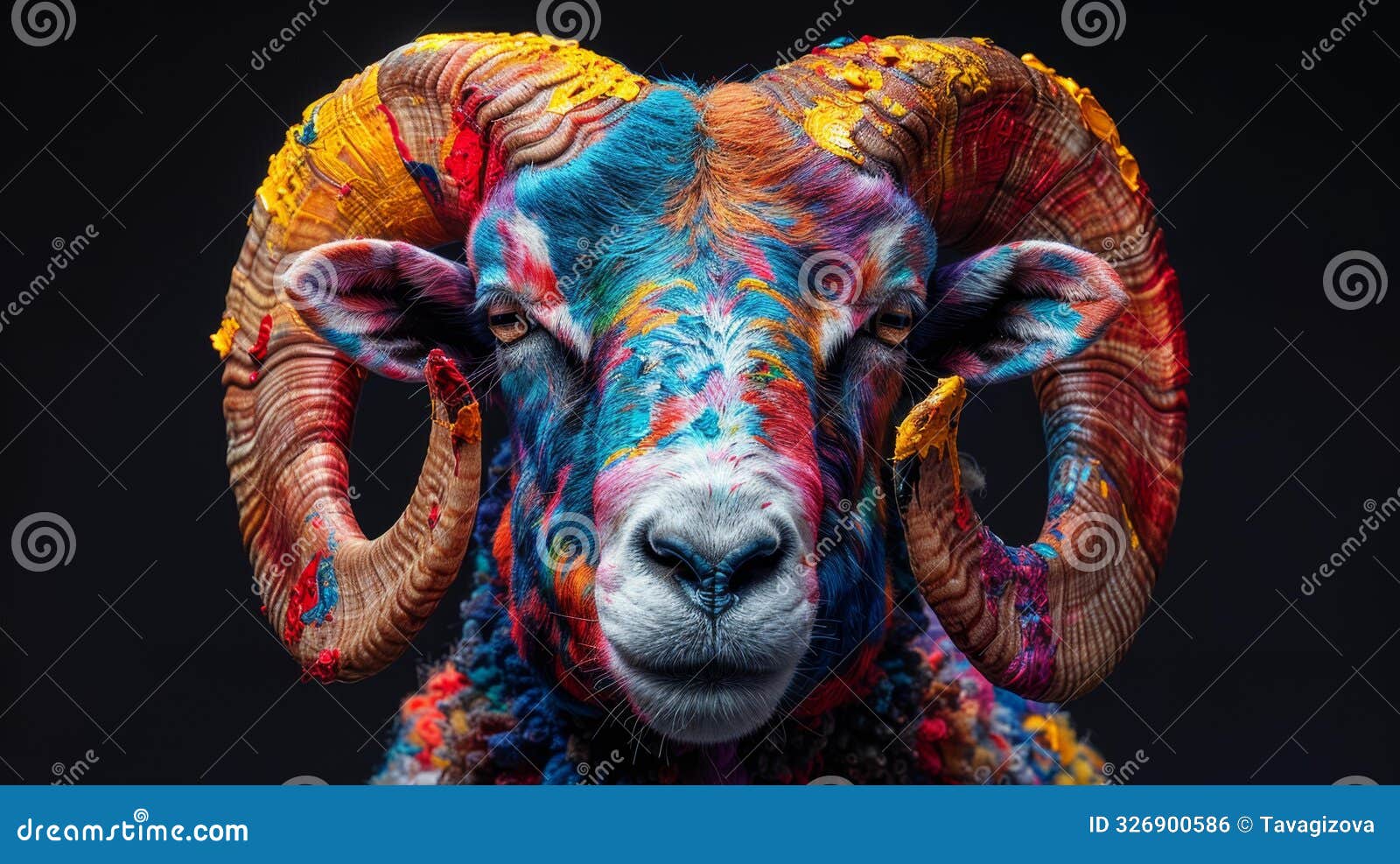 Colorful Ram Portrait - Generative Ai Stock Illustration - Illustration ...