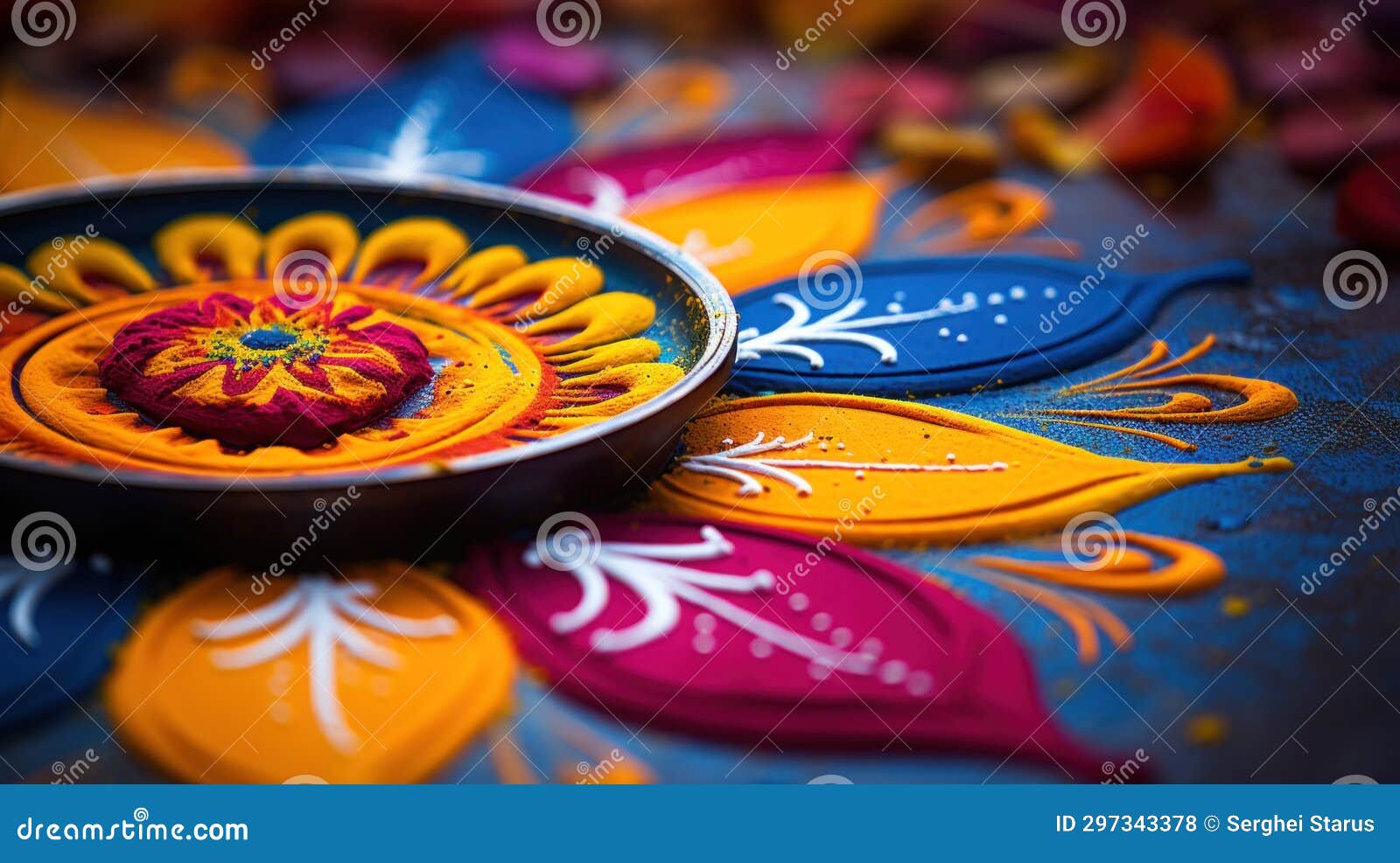 A Colorful Rangoli is Shown in the Center of a Bowl, AI Stock Photo ...