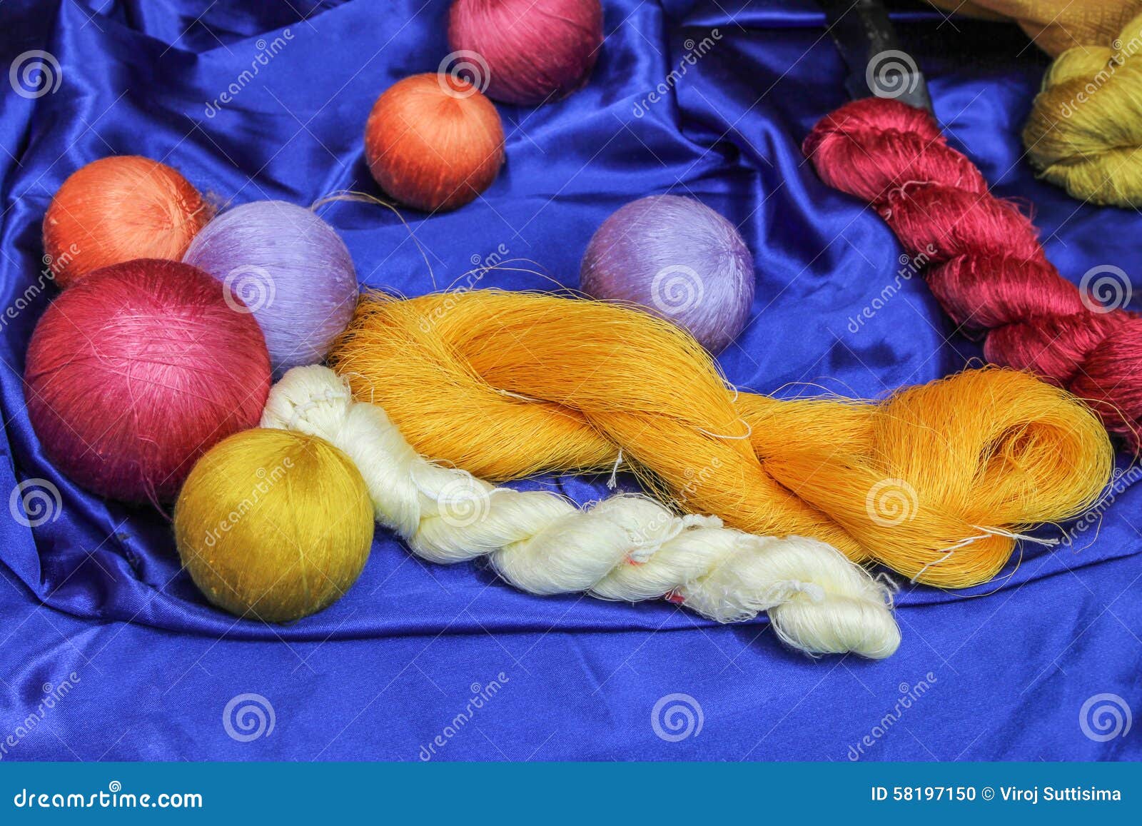 Colorful raw silk thread. stock photo. Image of colorful - 58197150