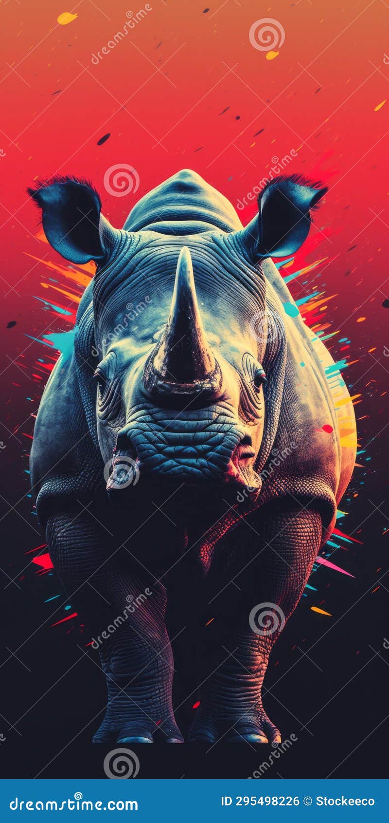 Colorful Realism: Abstract Rhino Wallpaper for Mobile Lock Screen Stock ...