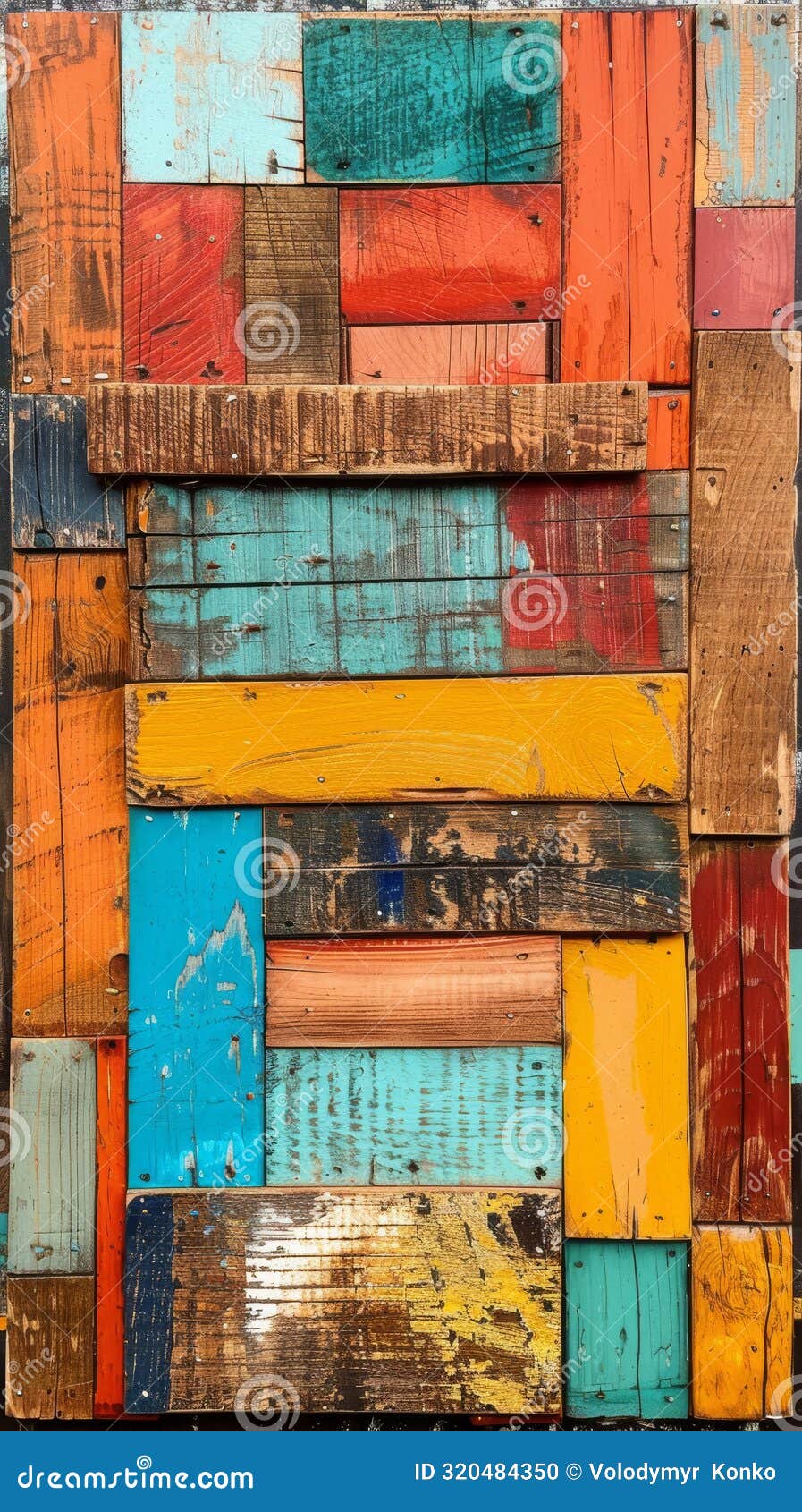 Colorful Reclaimed Wooden Panel Artwork Stock Photo - Image of mosaic ...