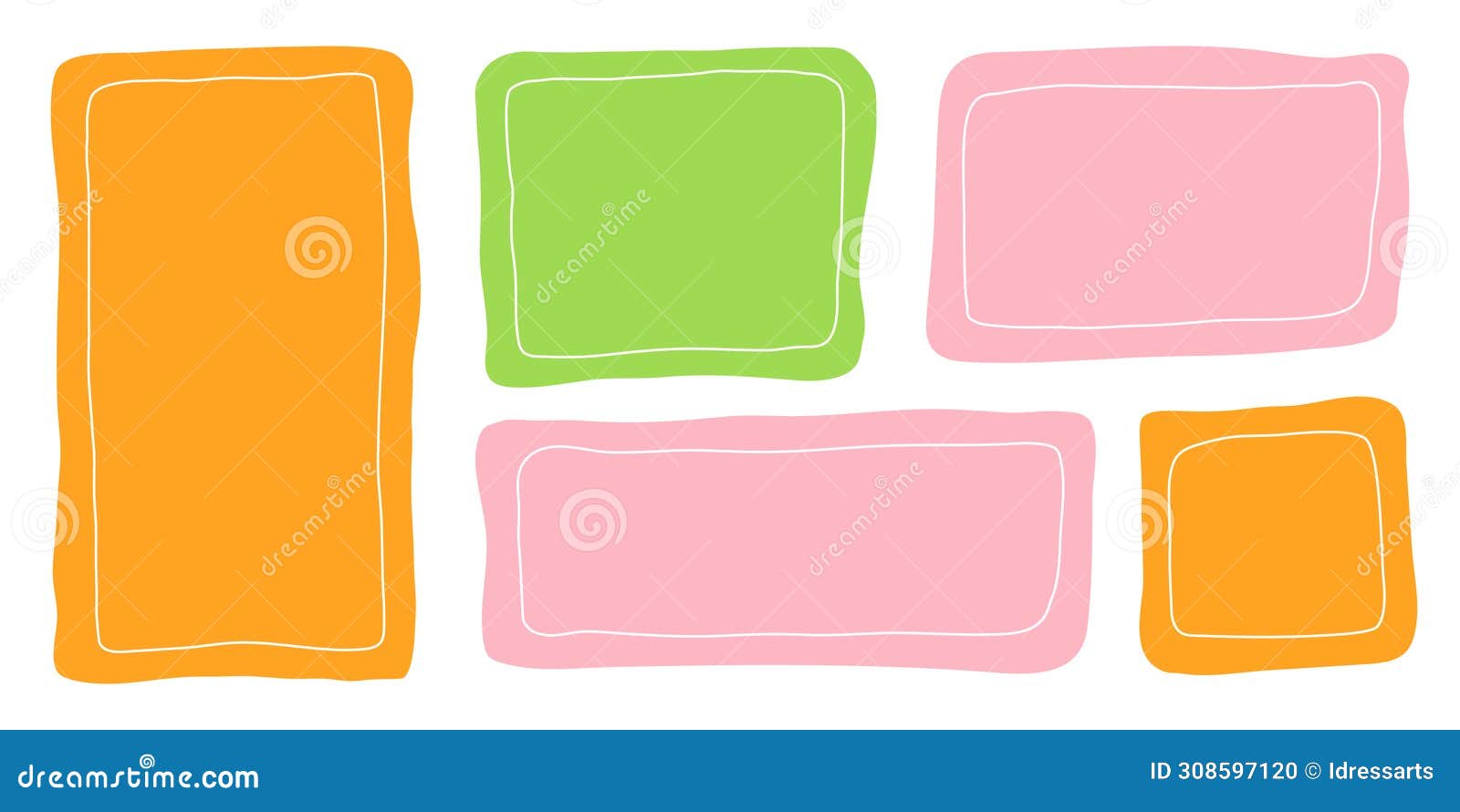 Colorful Rectangle Doodle Shape Collection. Hand Drawn Quote Frame Set ...