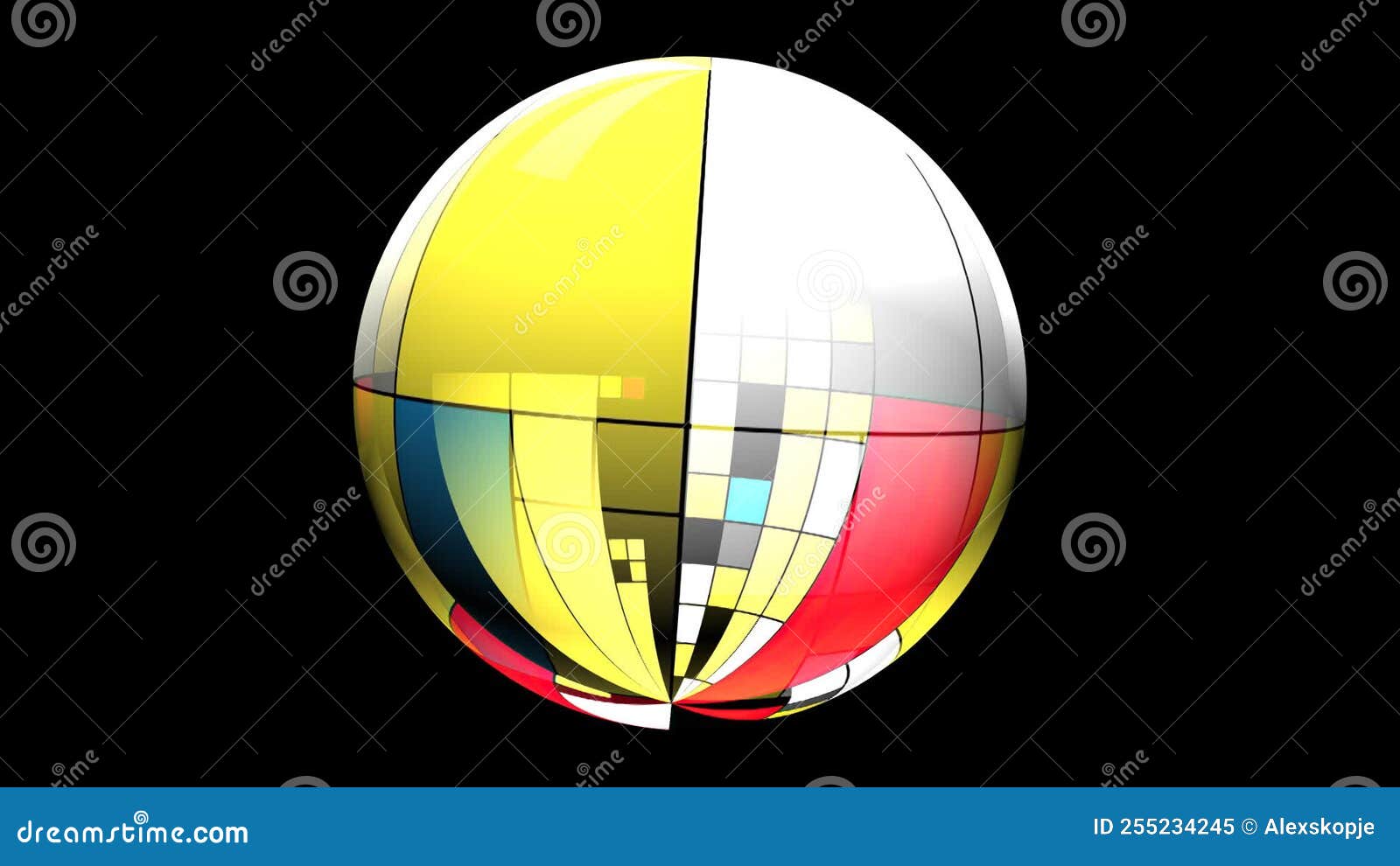 Colorful Rectangles Mondrian Style Rotating on Sphere Stock Video ...