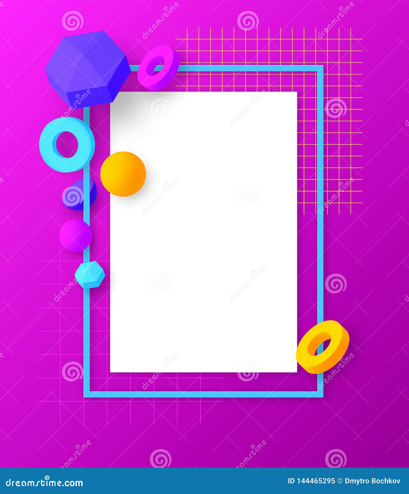 Colorful Rectangular Frame with Geometric 3D Elements. Trendy Design ...