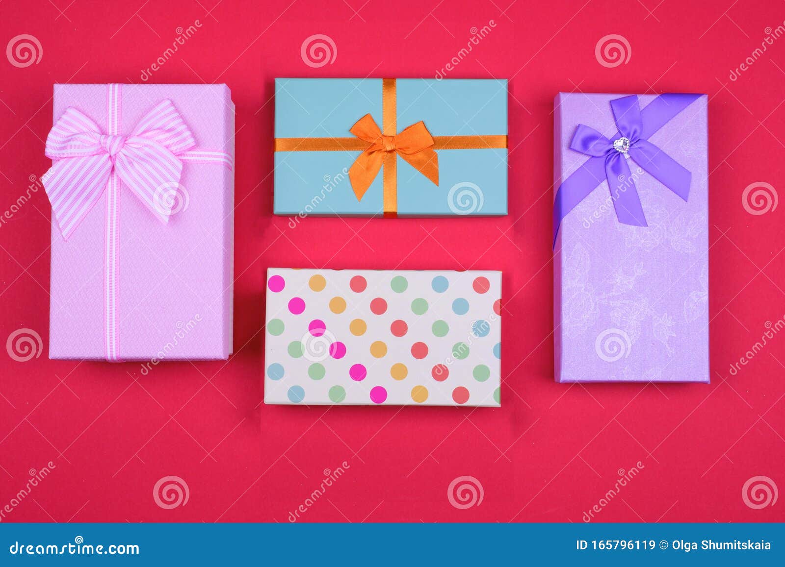 Colorful Rectangular Gift Boxes with Bow. Top View Stock Image - Image ...