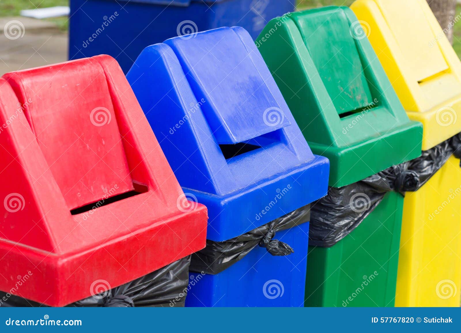 Colorful of recycle bins stock photo. Image of yellow - 57767820