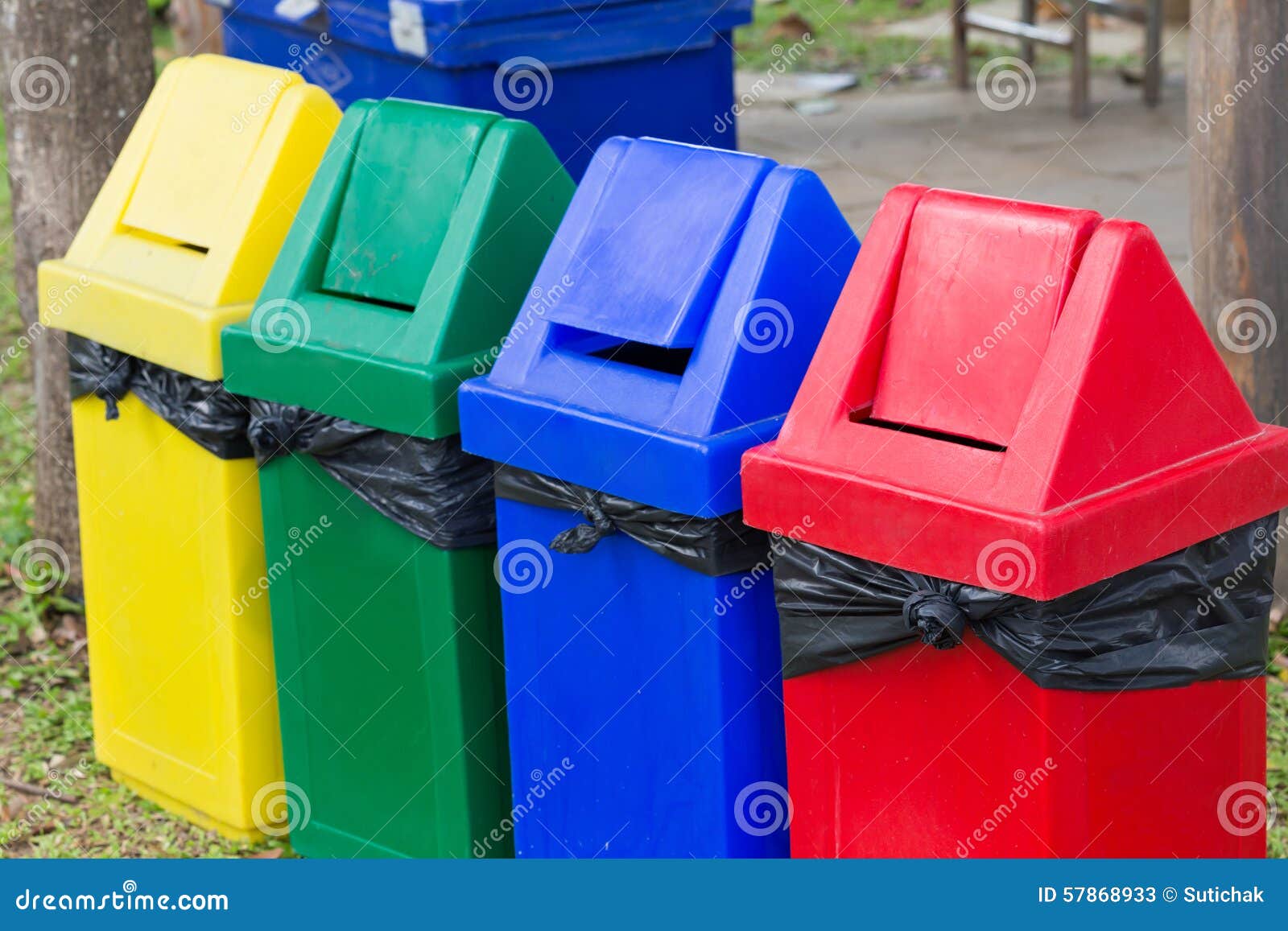 Colorful of recycle bins stock image. Image of trash - 57868933
