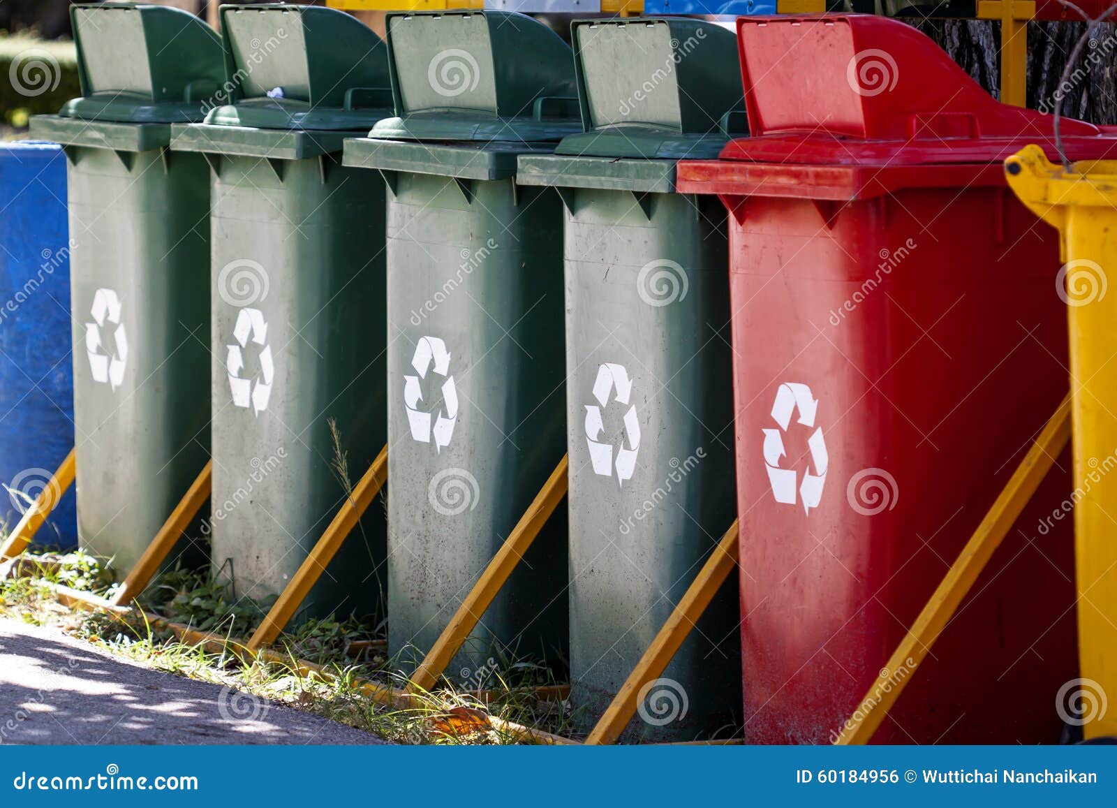 Colorful of recycle bins stock photo. Image of recycling - 60184956