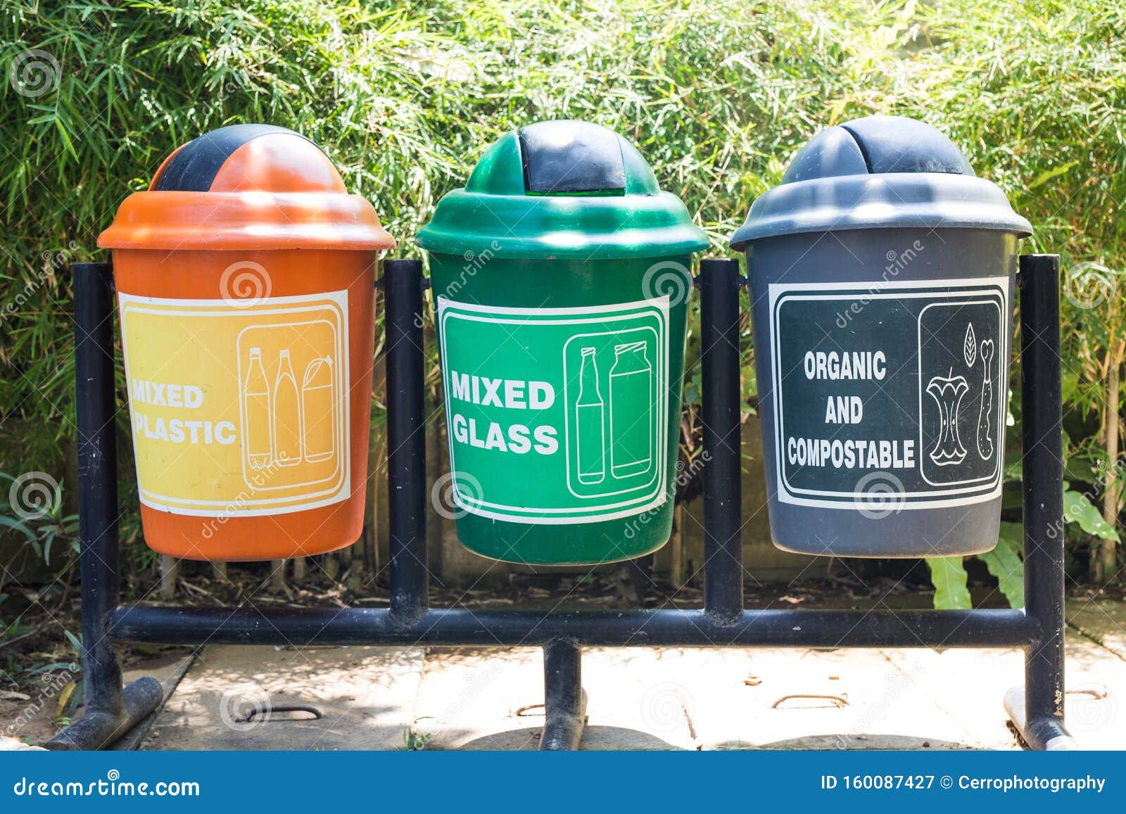 Colorful Recycle Bins in the Park, Multicoloured Garbage Trash Bins ... Colorful Recycle Bins in the Park, Multicoloured Garbage Trash Bins ...