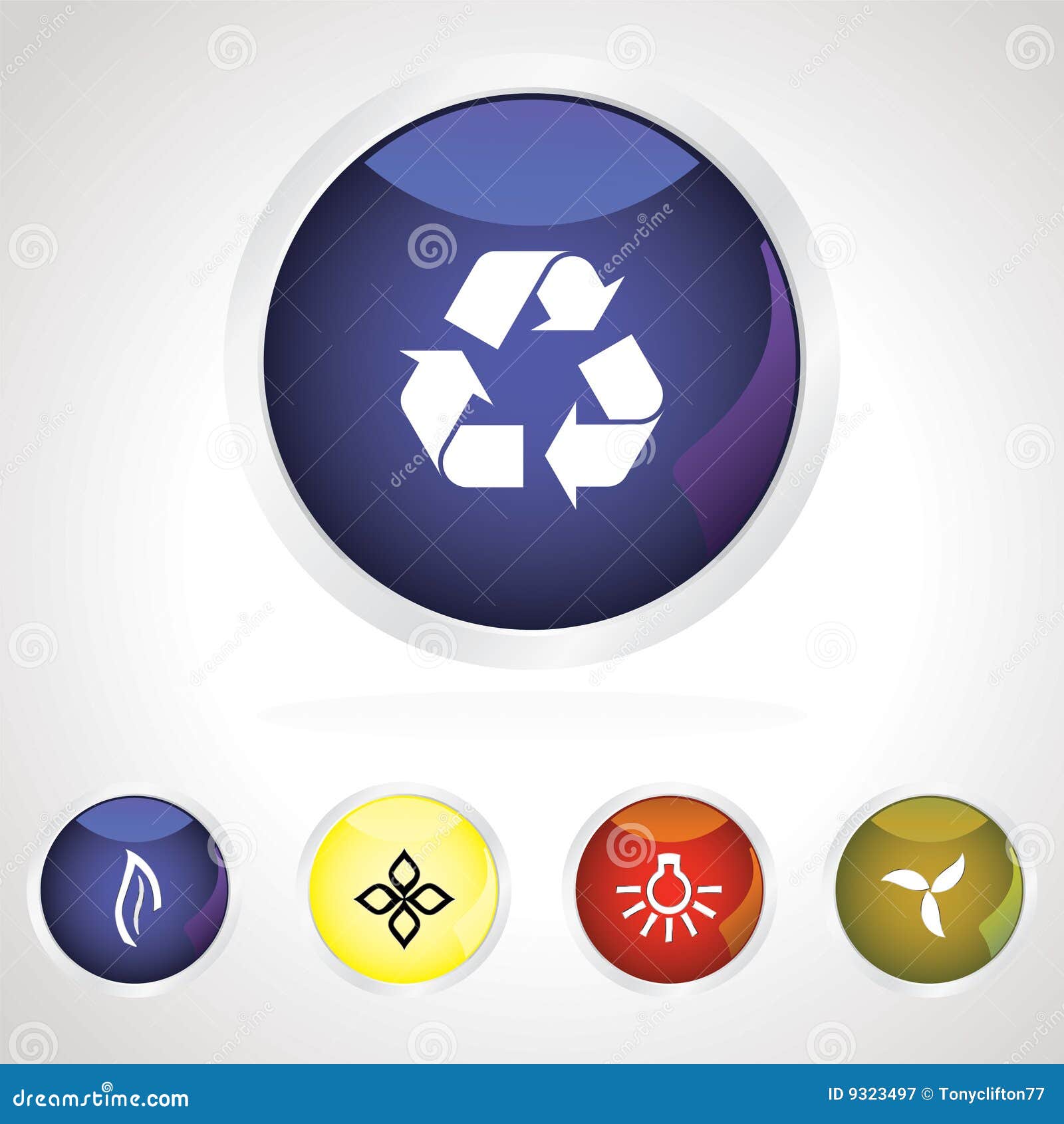 Colorful Recycle Button Icon Set Stock Vector - Illustration of chrome ...