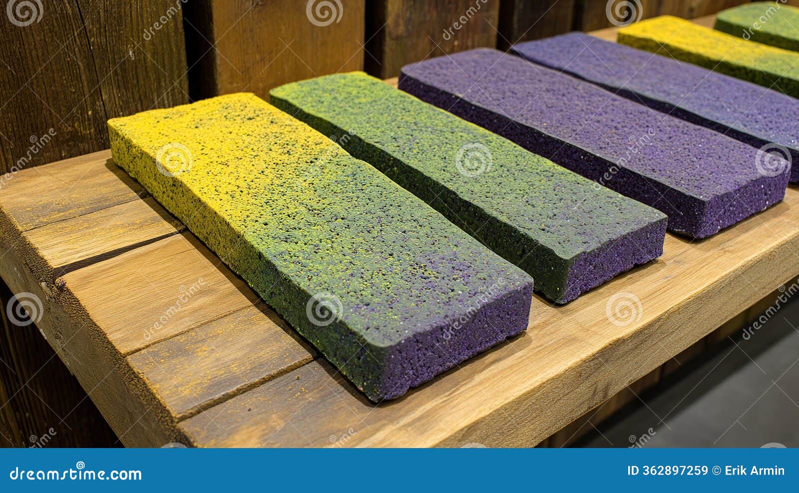 Colorful Recycled Plastic Bricks Display On Wood Royalty-Free Stock ...