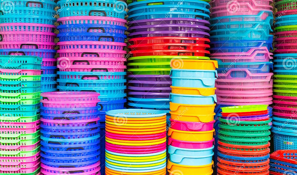 Colorful Recycled Plastic Buckets. Stock Image - Image of sundry, empty ...