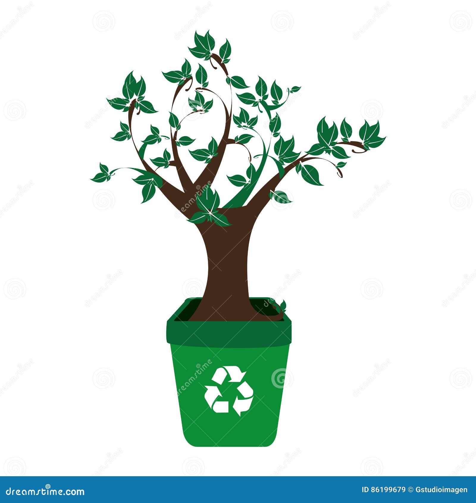 Colorful Recycling Container with Leafy Tree Plant Stock Vector ...