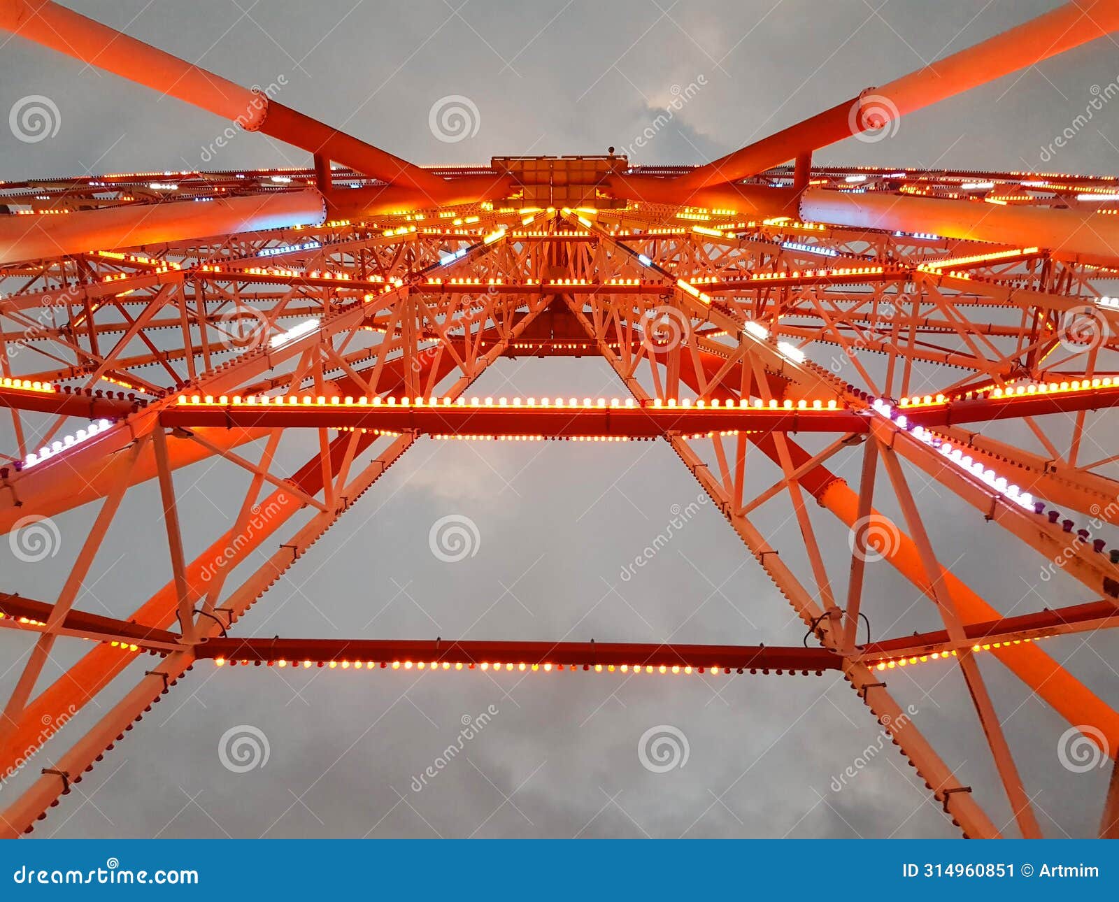 Colorful Red Metal Structures Against Night Sky Background Stock Image ...