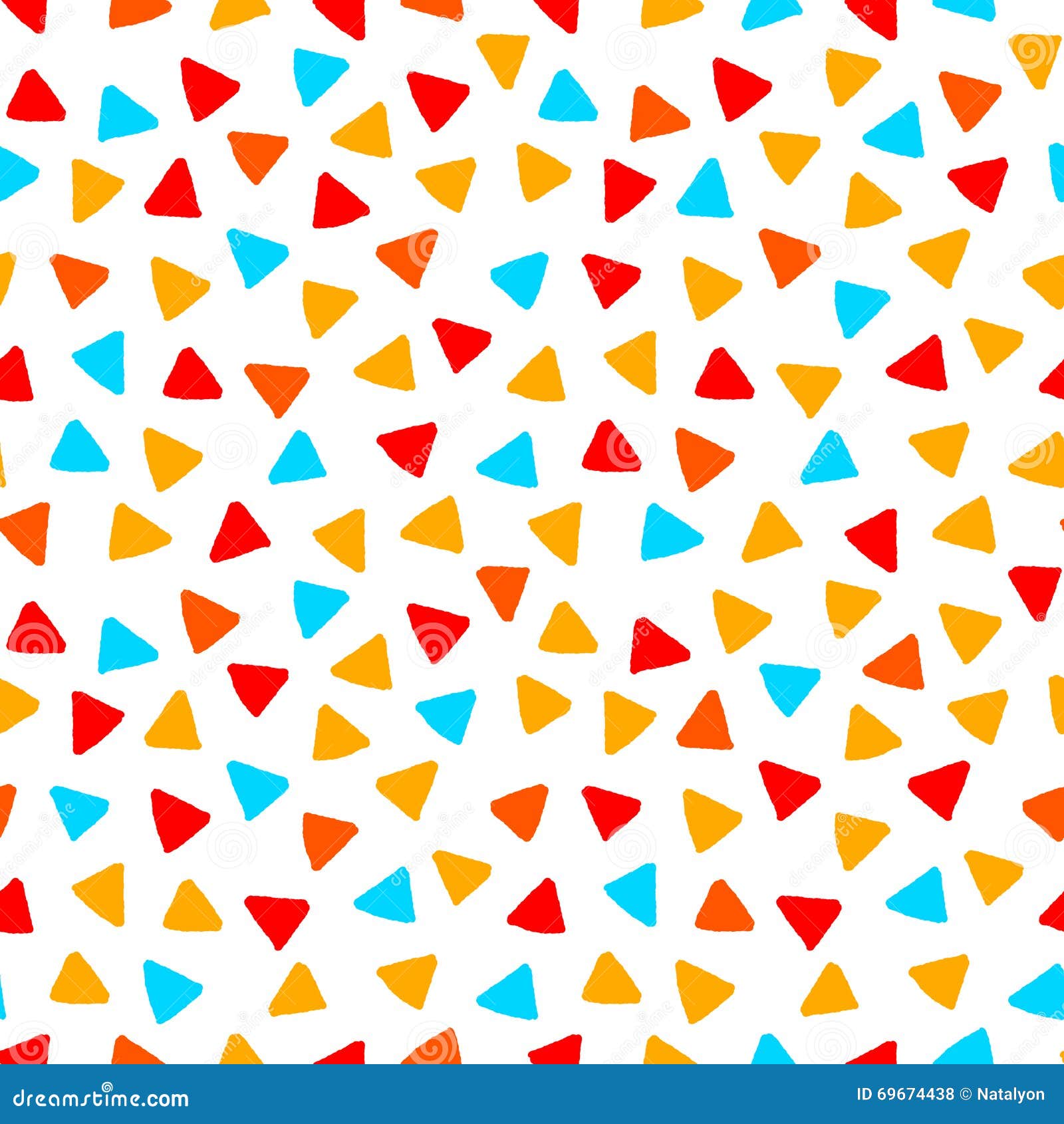 Colorful Red Orange Yellow Blue Triangles Hand Drawn Seamless Pattern ...