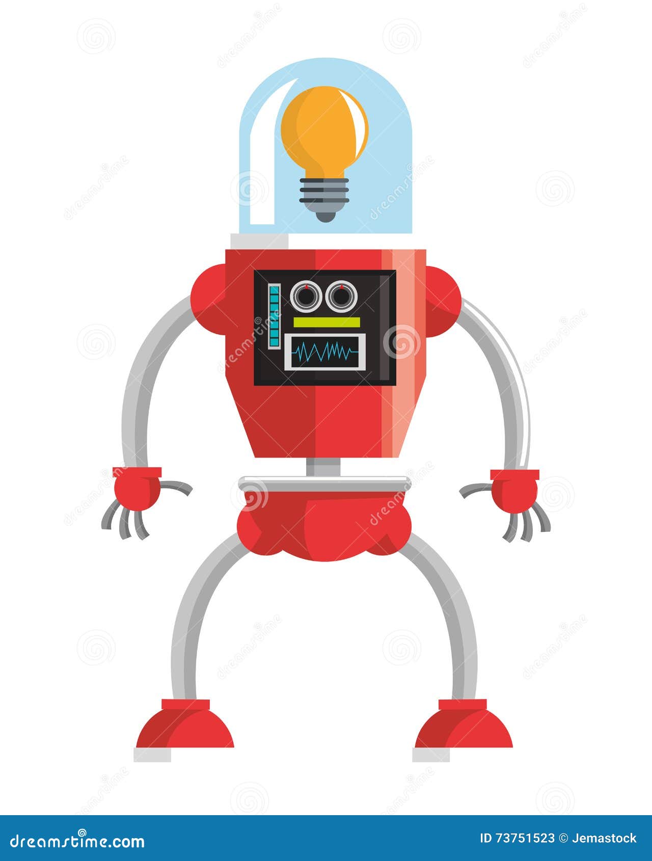 Colorful Red Robot with Lightbulb Head Icon Stock Illustration ...