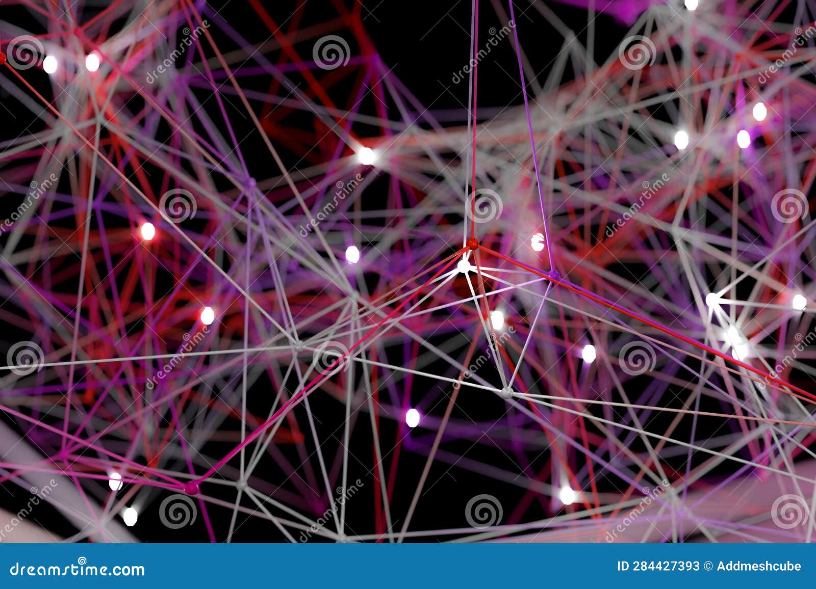 Colorful Red Technology Background with Line and Connected Dot Fractal ...