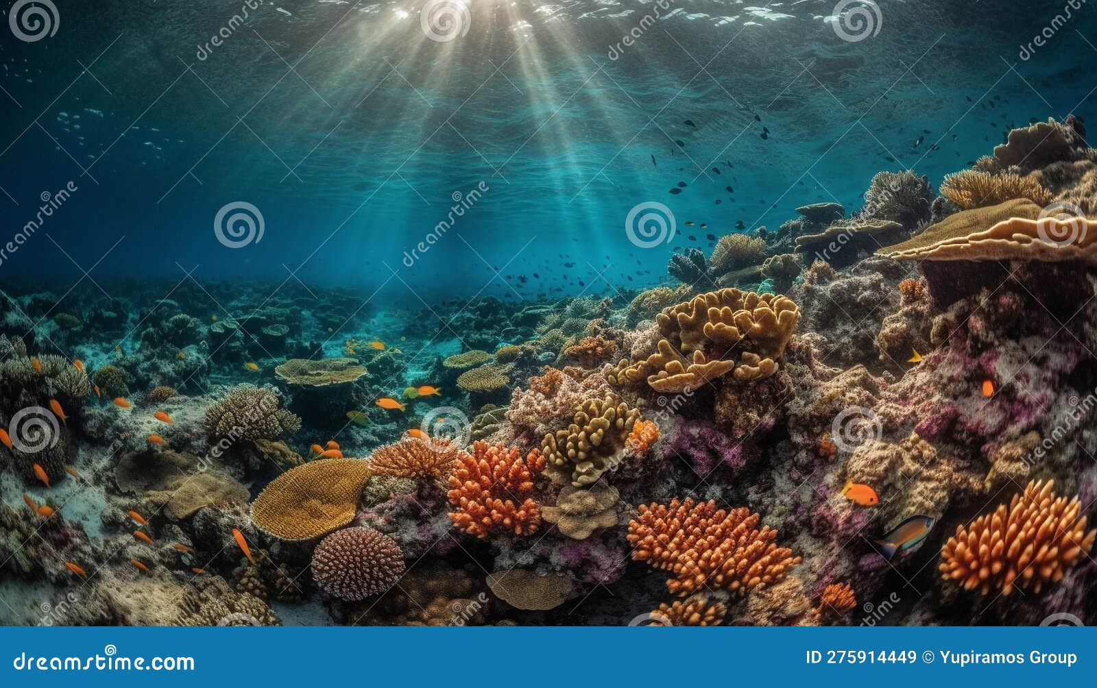 Colorful Reef Teeming with Aquatic Life Below Generated by AI Stock ...
