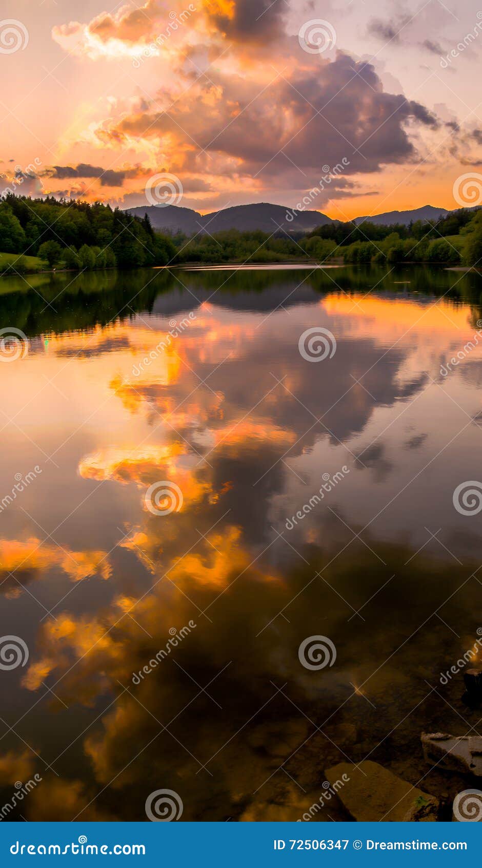 Colorful Reflection on the Lake Stock Image - Image of sunset, colorful ...
