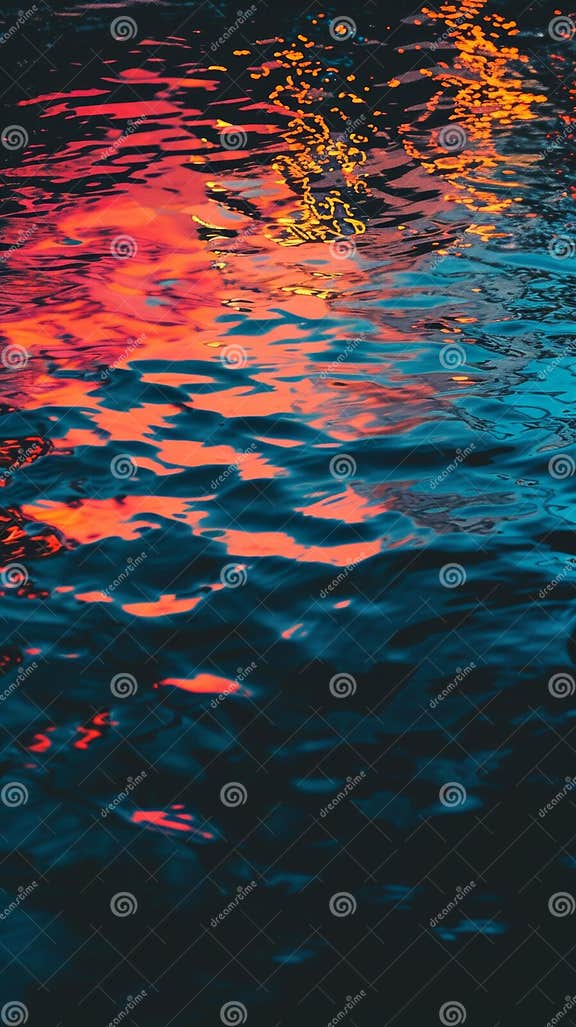 Colorful Reflections on Water Surface at Night Stock Image - Image of ...
