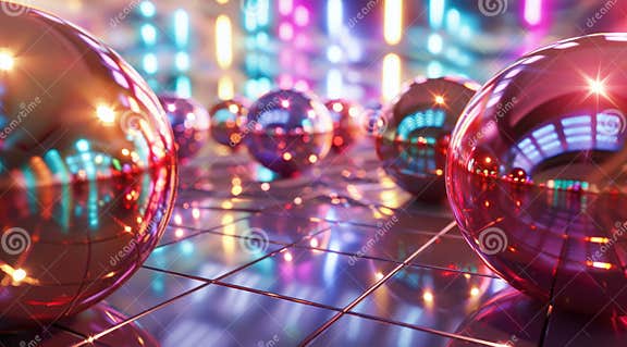 Colorful Reflective Spheres Arranged in Rows Stock Illustration ...