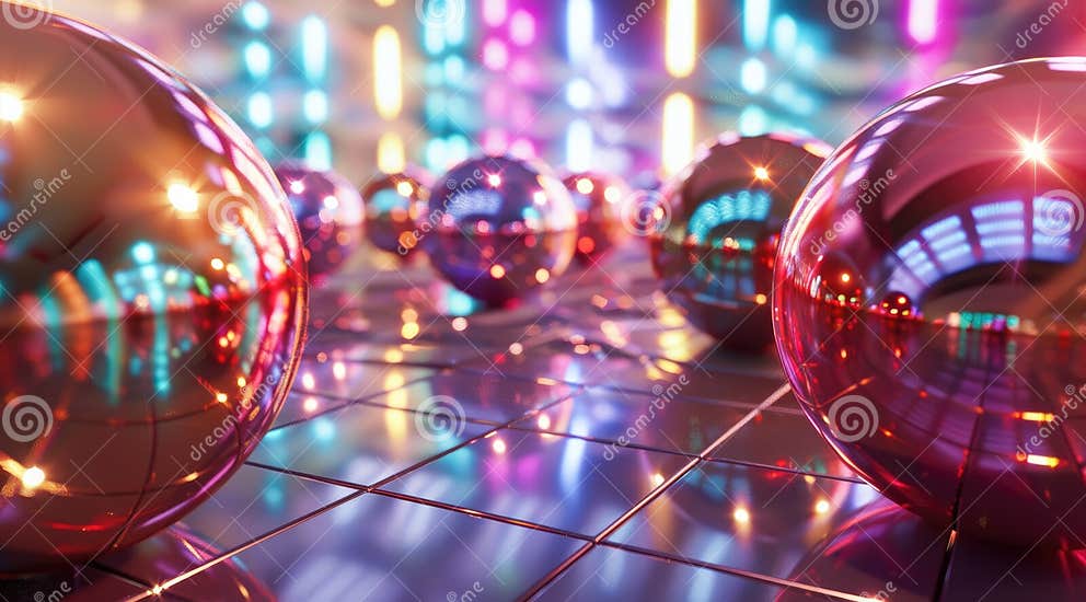 Colorful Reflective Spheres Arranged in Rows Stock Illustration ...