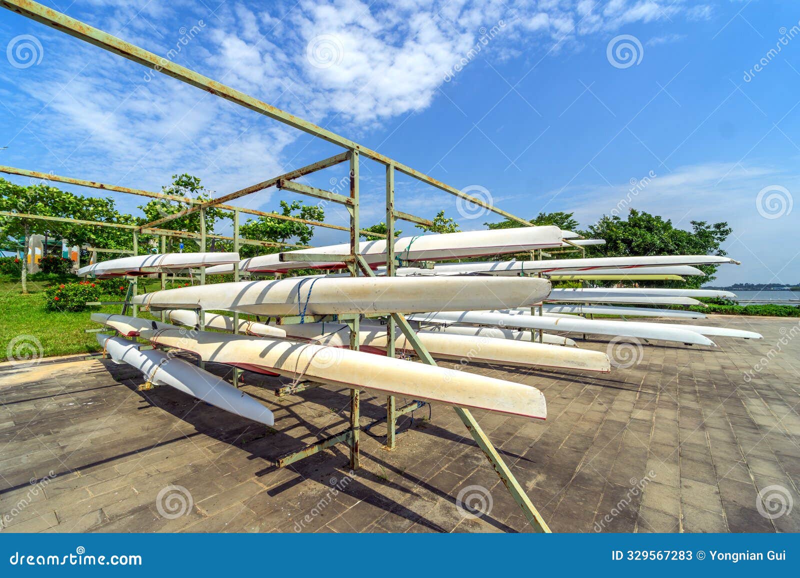 Colorful Rental Kayaks Stored on a Beach Stock Image - Image of close ...