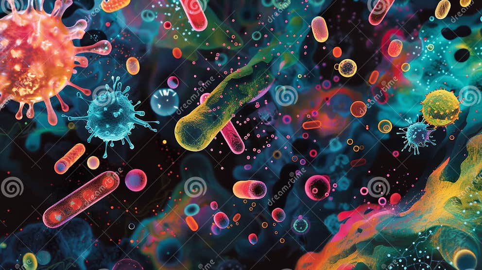 Colorful Representation of Microscopic Pathogens Stock Image - Image of ...