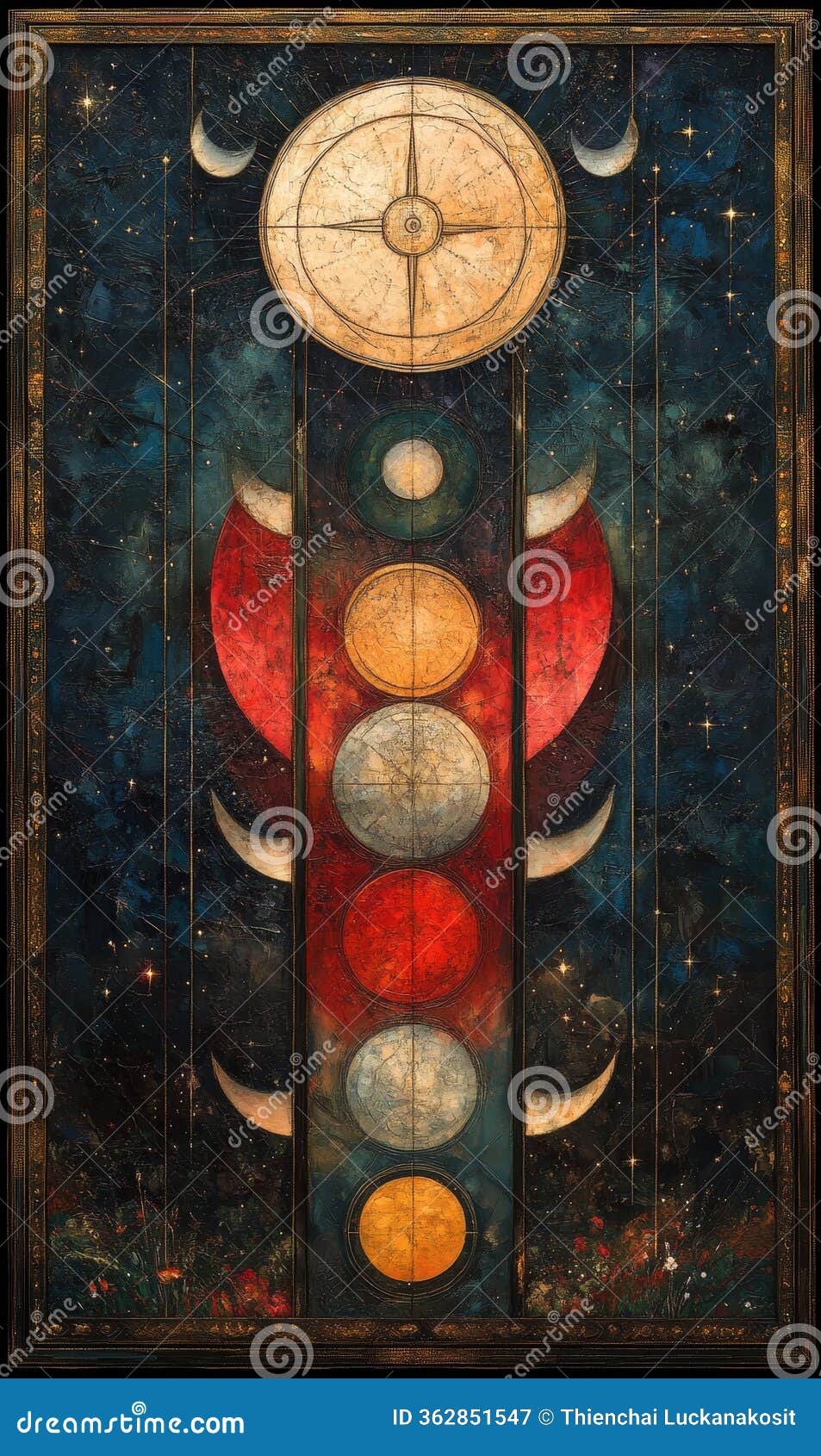 Colorful Representation of Moon Phases with Celestial Elements and ...