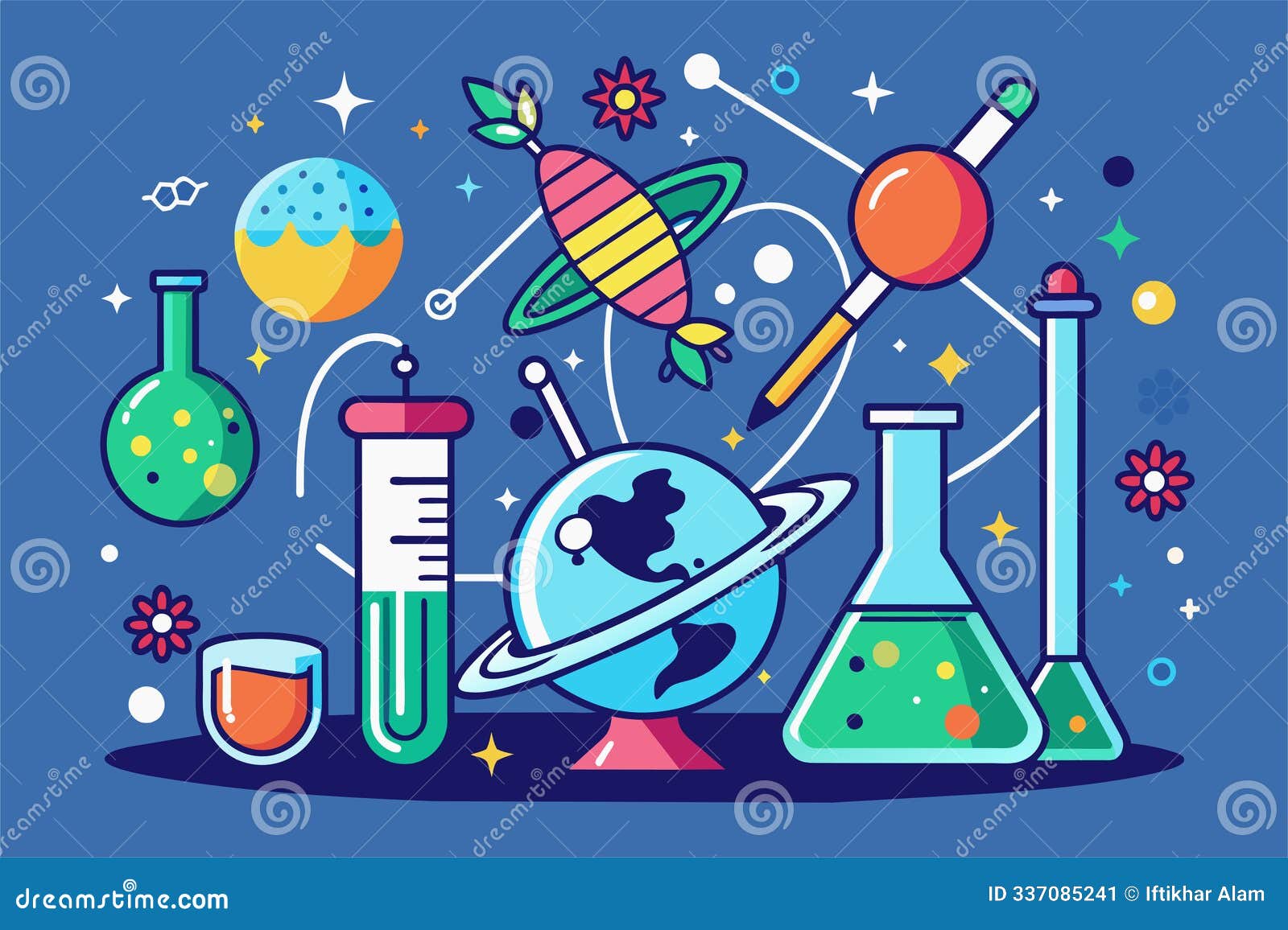 Colorful Representation of Various Science Tools, Planets, and ...