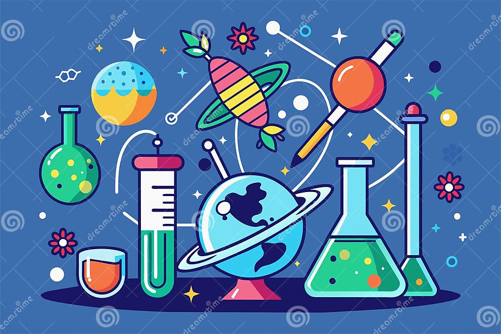 Colorful Representation of Various Science Tools, Planets, and ...