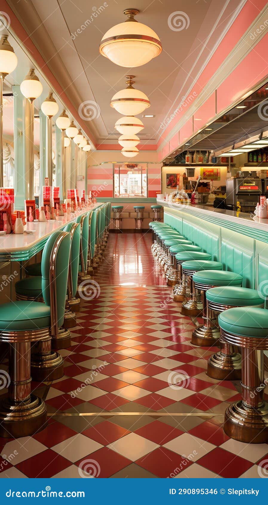 Colorful Retro American Diner Interior Design, Bar, Cafe Stock Photo ...